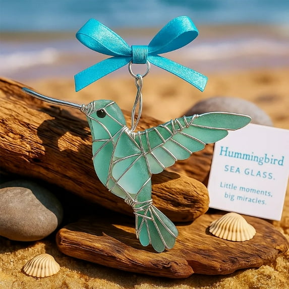 Weloille Handmade Sea Glass Bird Ornament, 2D Recycled Glass ...