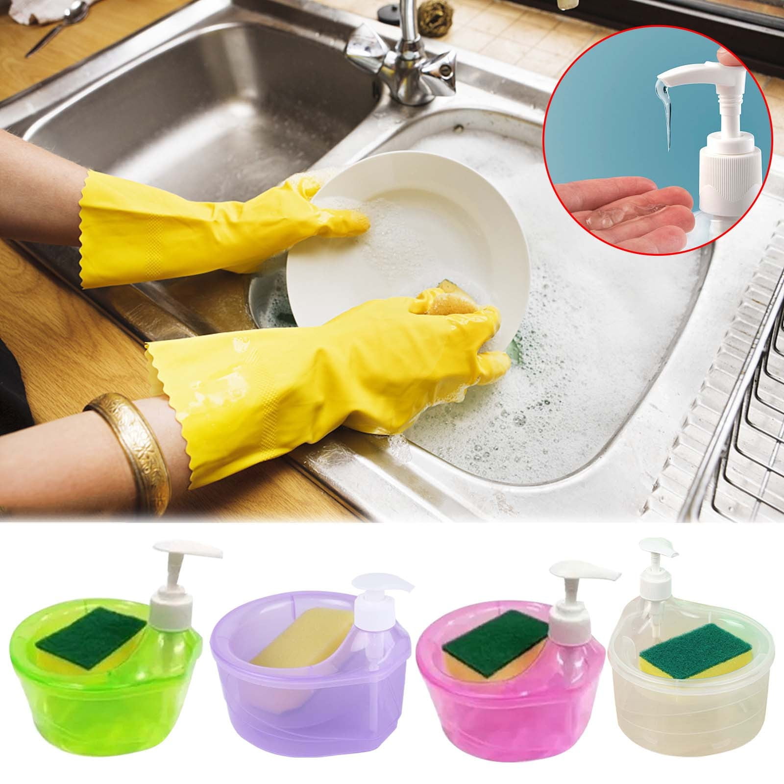 Weloille Kitchen Cleaning Detergent Sponge Liquid Dispenser Press ...