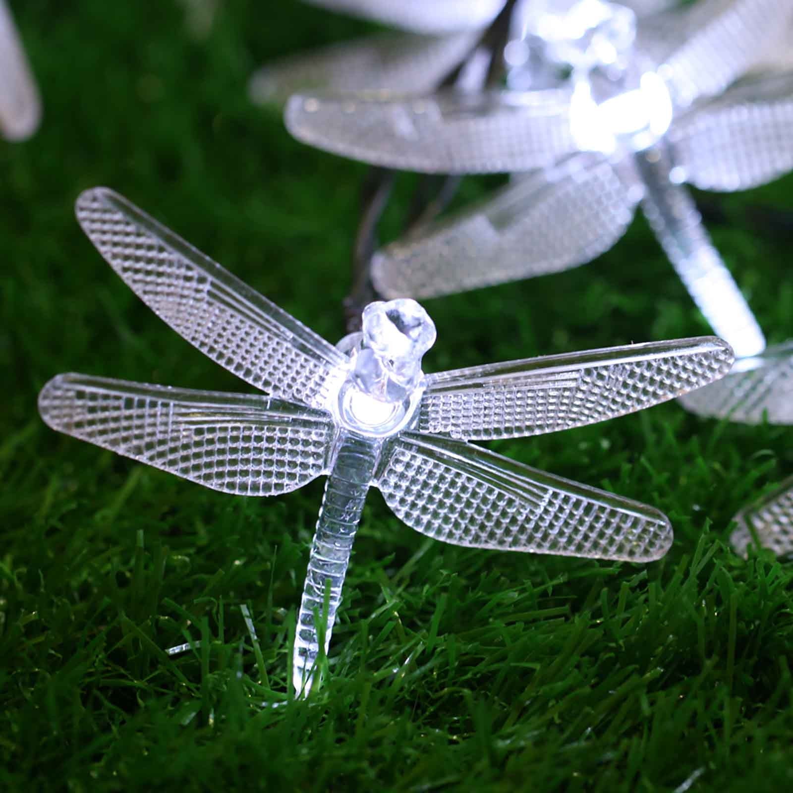 Weloille LED Solar Dragonfly Lights String Outdoor Garden Lights String ...