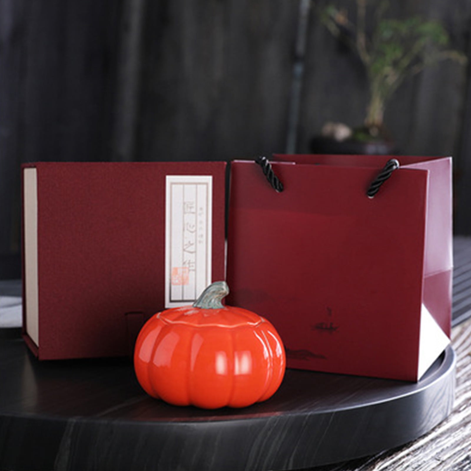 Weloille Pumpkins Jar With Cover Ceramic Pumpkins Shapes Tea Canister