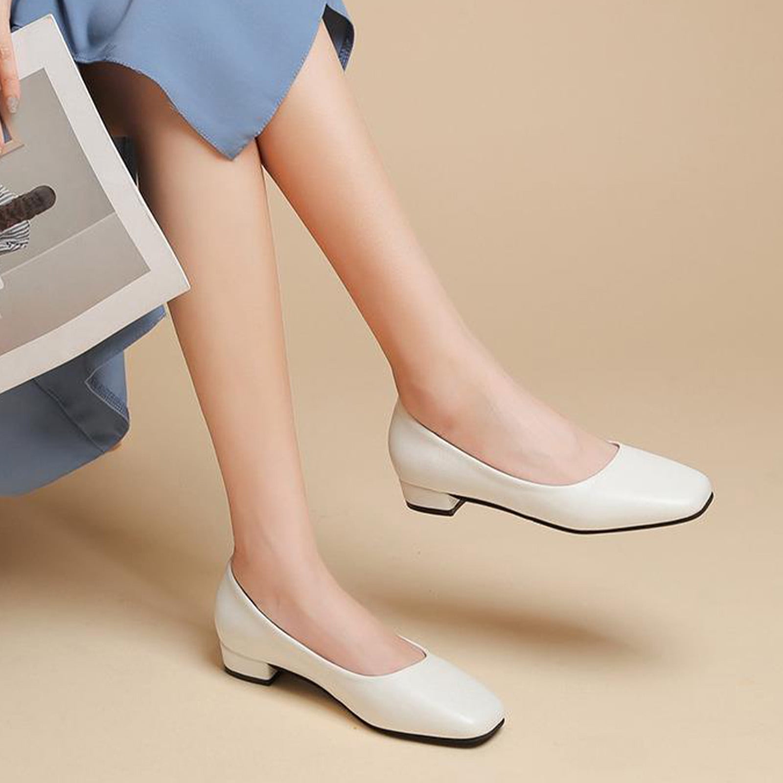 Weloille Round Head Small Leather Shoes Flat Heel Collision Ladies ...