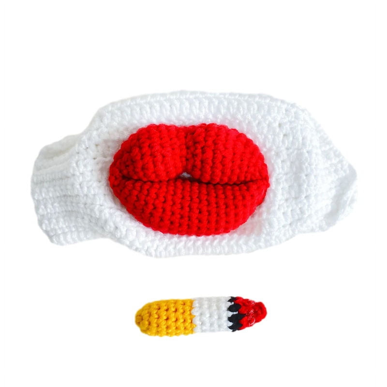 Weloille Sausage Mouth Hand Knitted Mask Funny Mask Big Mouth Mask ...