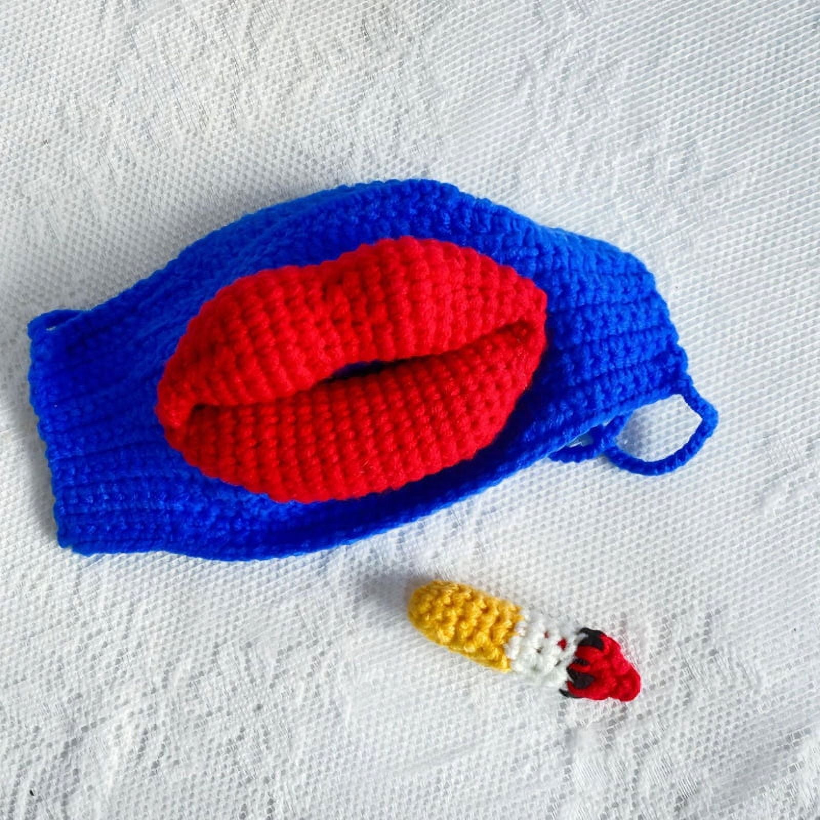 Weloille Sausage Mouth Hand Knitted Mask Funny Mask Big Mouth Mask ...