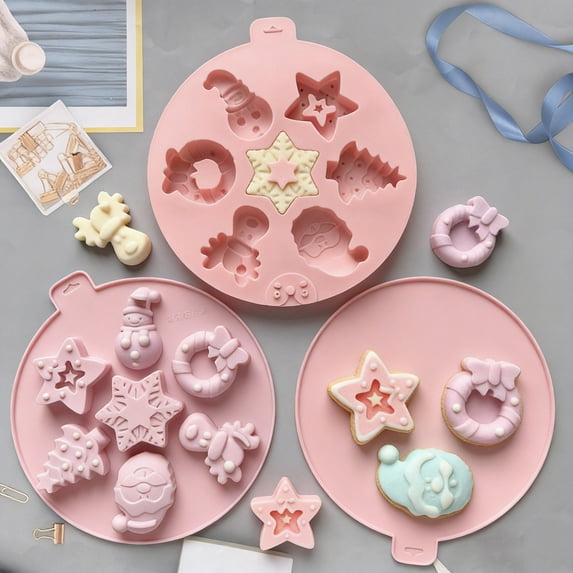 Weloille Silicone Christmas Mould Set 7-in-1 for Snowman Tree Chocolate ...
