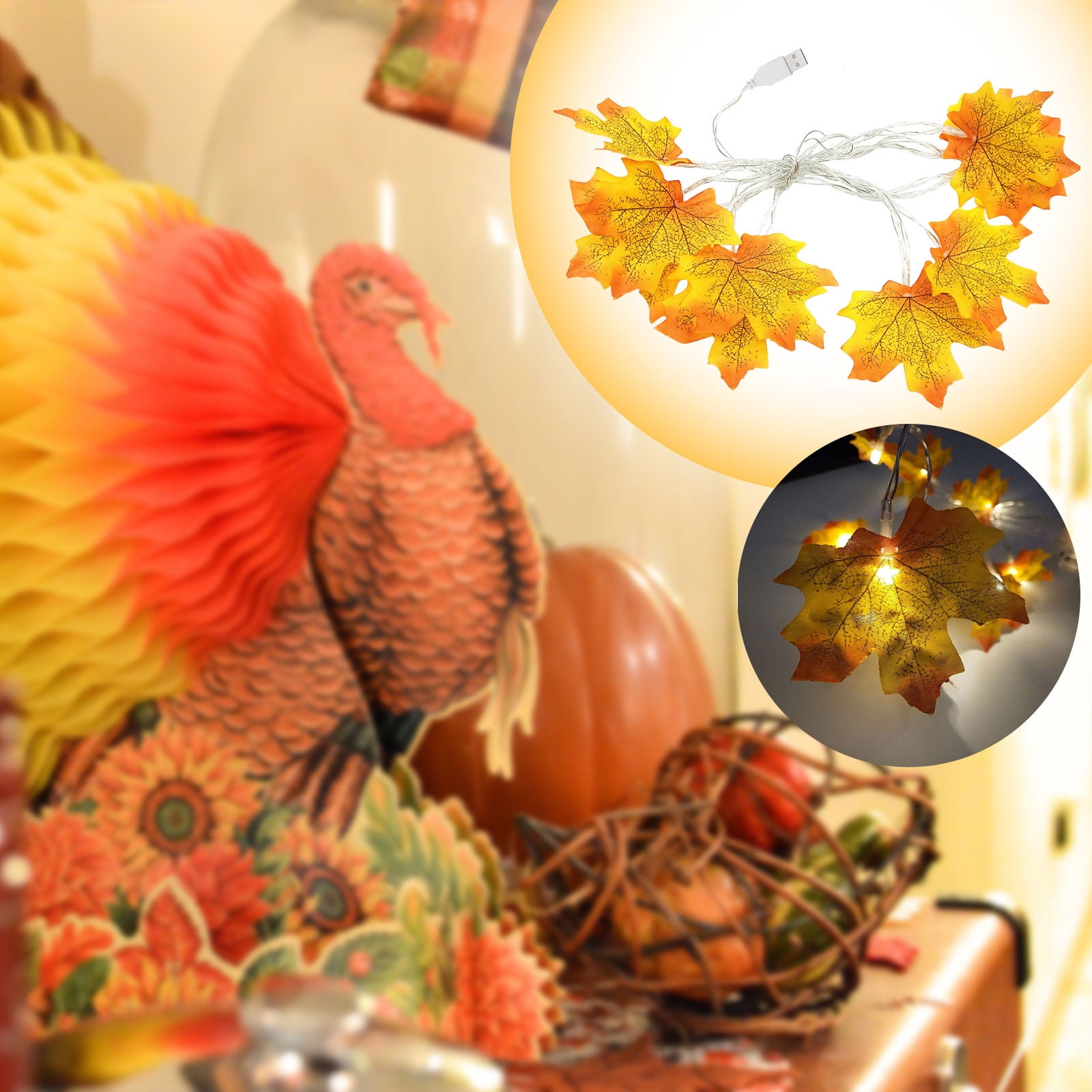 Weloille Thanksgiving Maple Leaf Lamp String Garden Party Room Ins ...