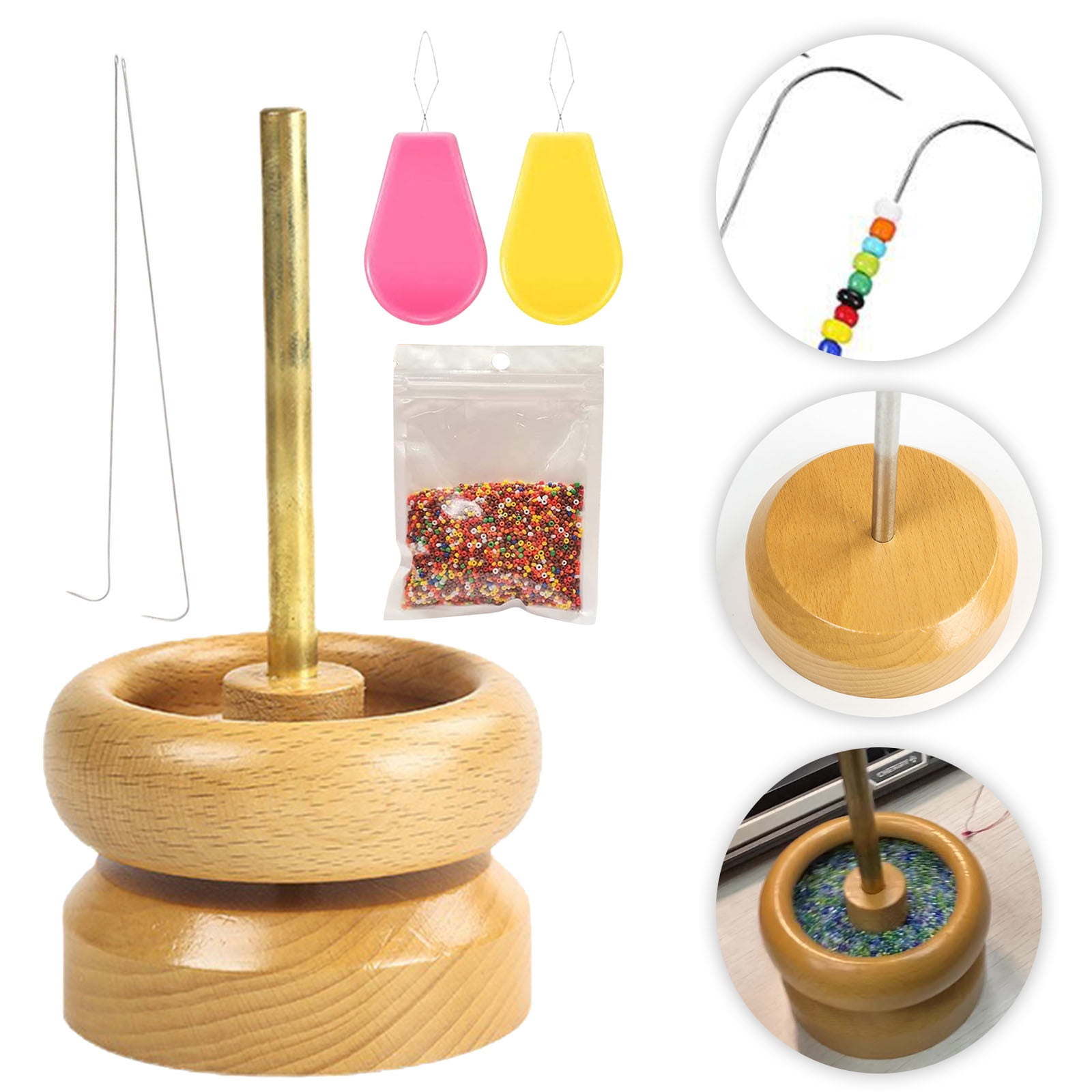 Weloille The Hobbyworker Wooden Bead Spinners with 2 Pcs Big Needles ...