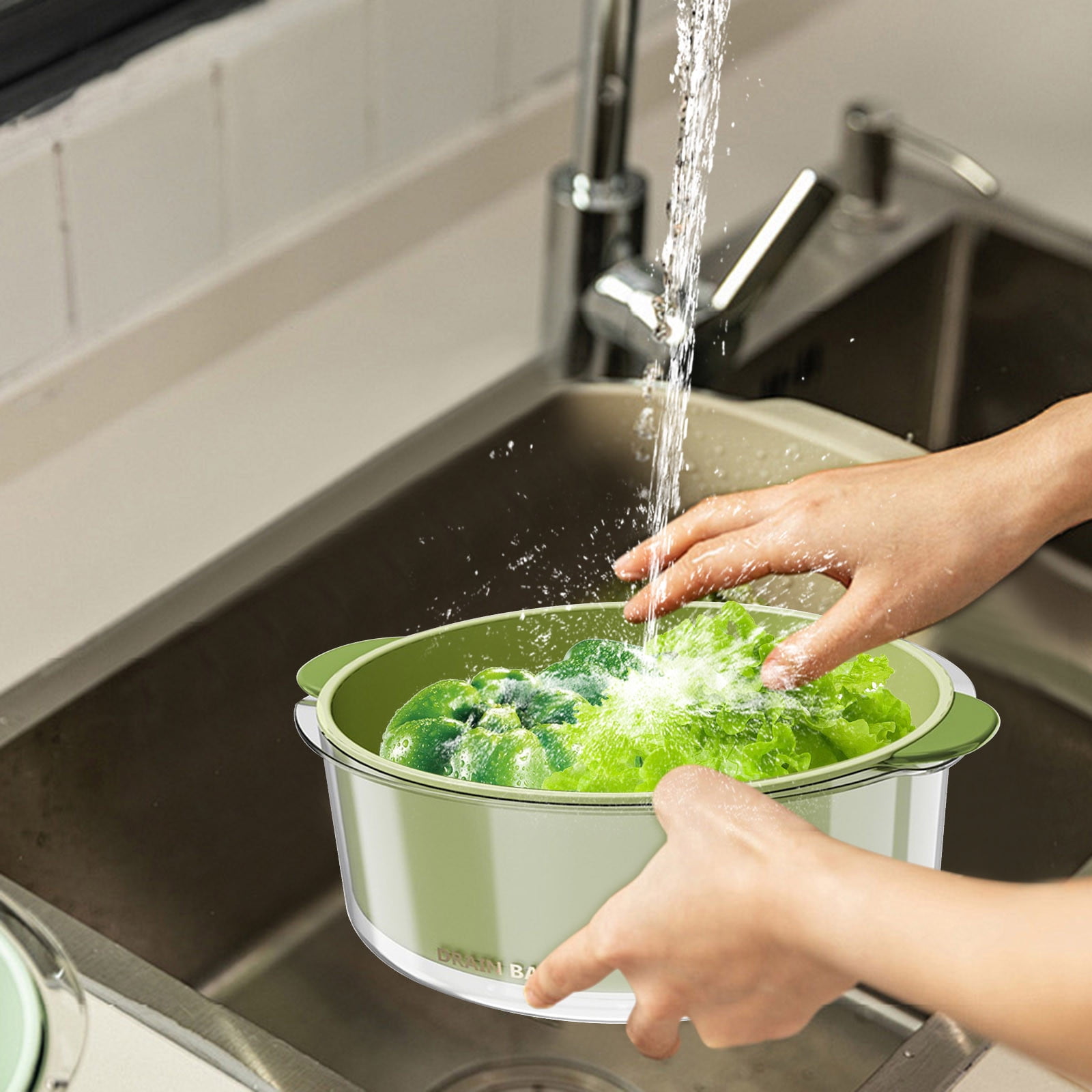 Weloille Thickened Double-layer Vegetable Washing Basin- Plastic ...