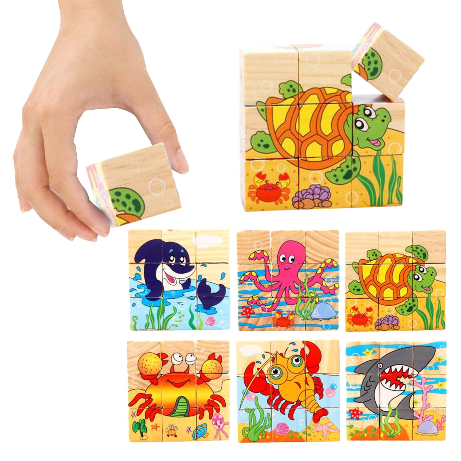 Weloille Wooden Block Puzzles for Toddlers Kids Toys Montessori ...