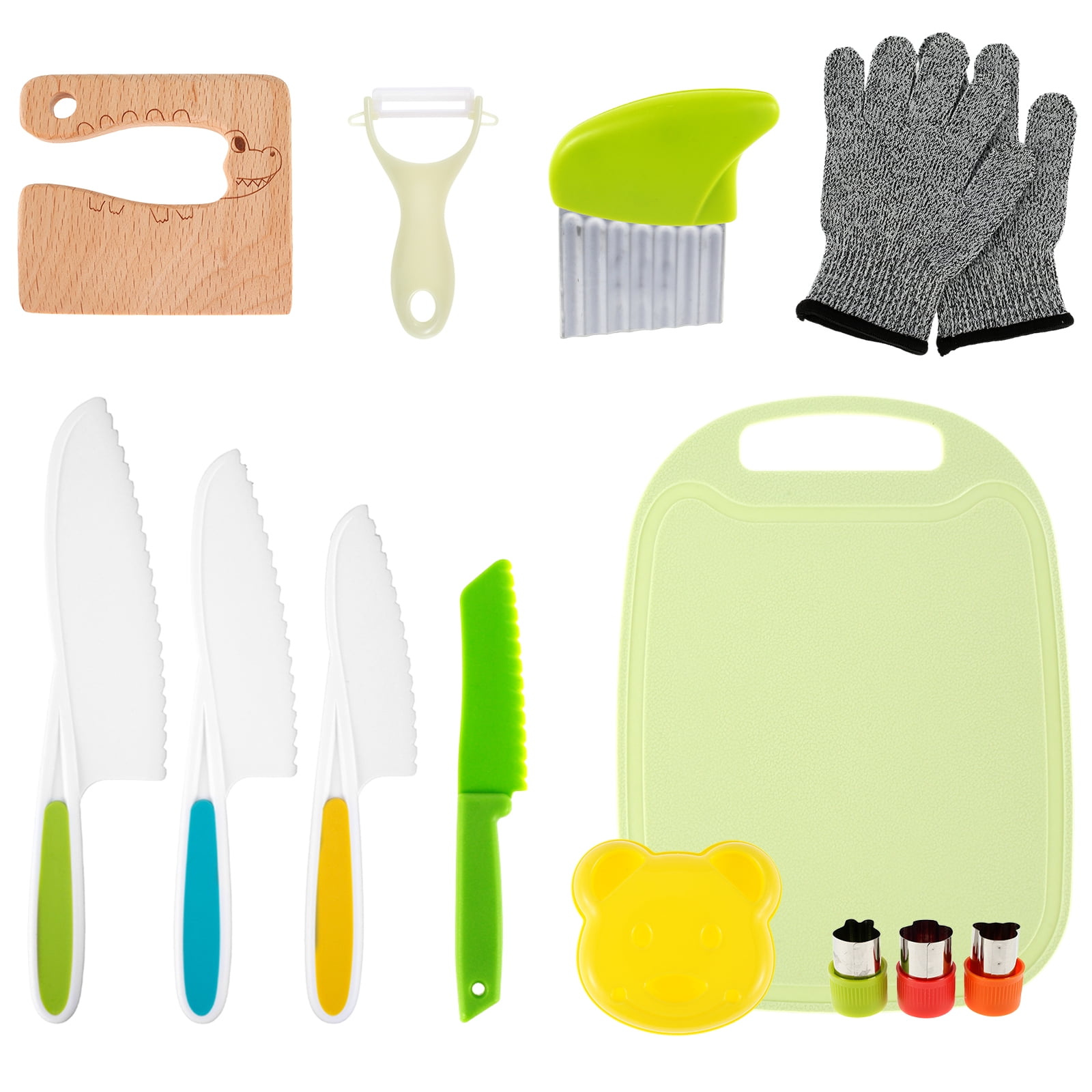 Welpettie 13Pcs Kids Kitchen Cutter Set with Gloves Serrated Edge ...