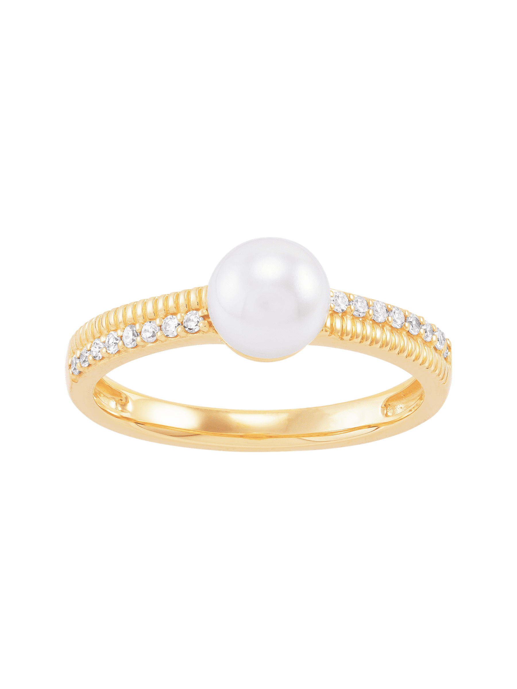 Welry 14kt Yellow Gold 1/10 cttw Diamond Band Ring with Freshwater ...