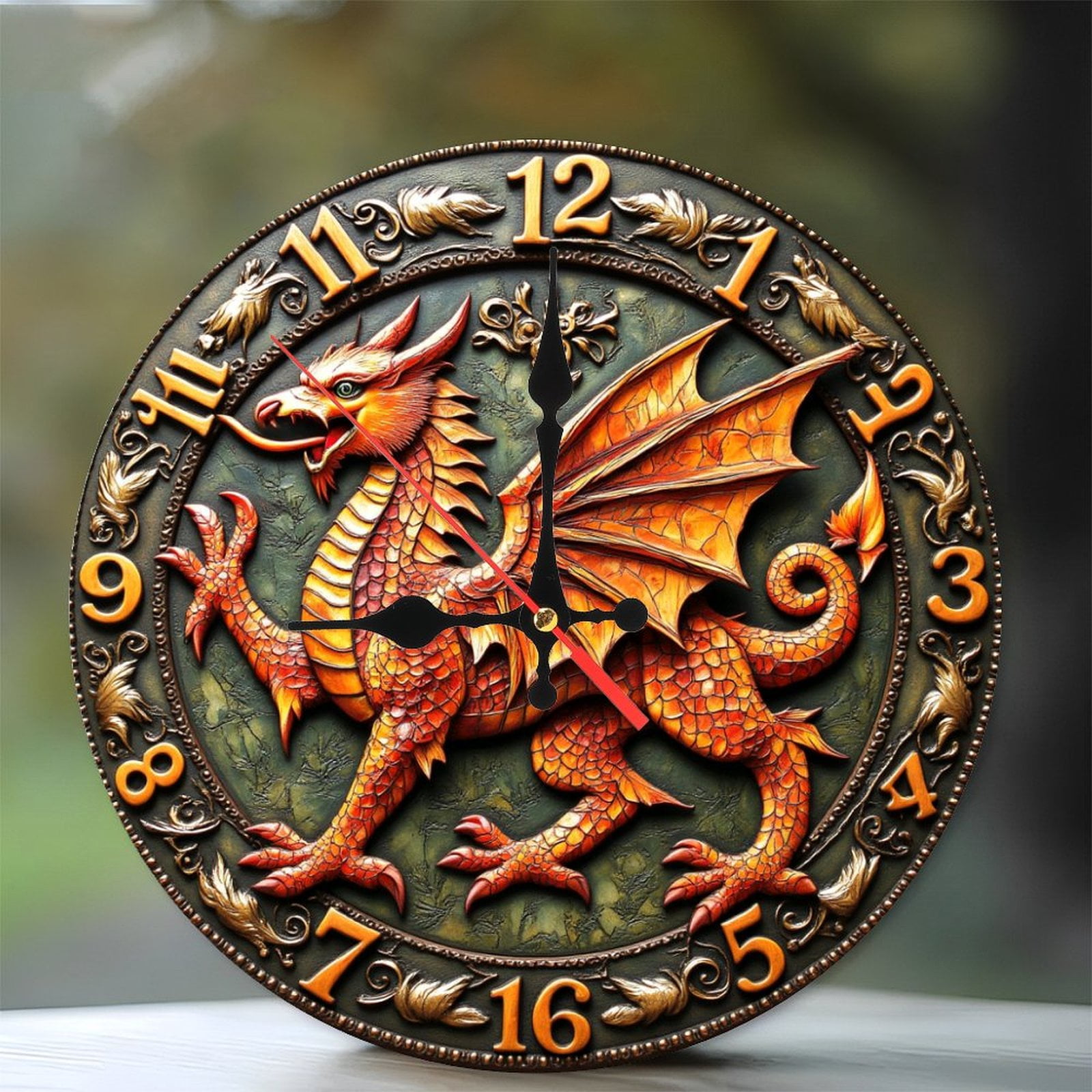 Welsh Dragon Wall Clock Vintage Home Decor 10-Inch Silent Wooden Wall ...