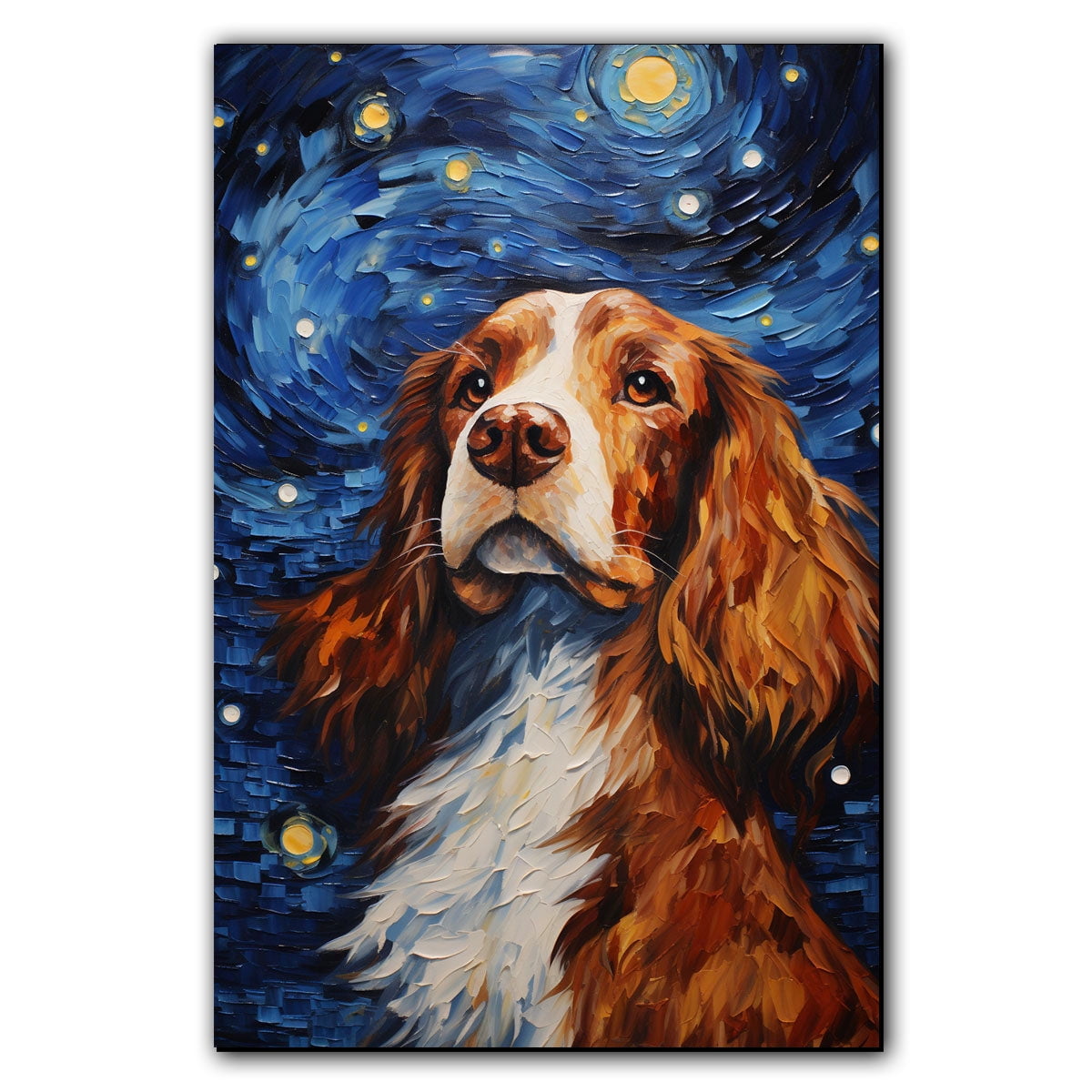 Welsh Springer Spaniel Art Starry Night Canvas Print of Van Gogh Oil ...
