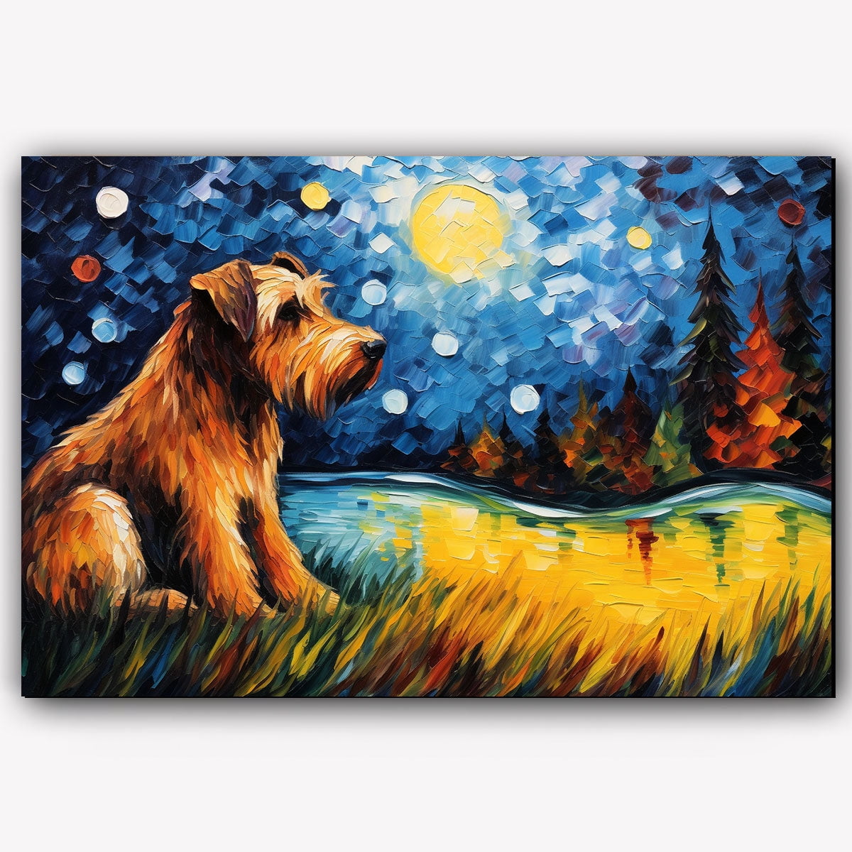 Welsh Terrier Canvas Wall Art with Starry Night Van Gogh Painting ...