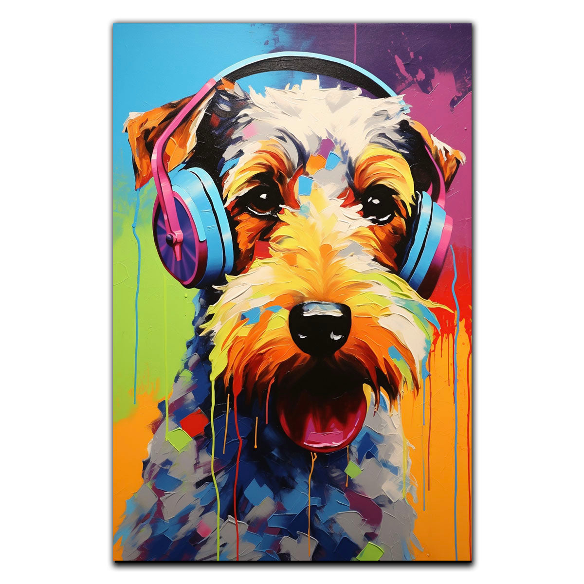 Welsh Terrier Dog Art With Headphones Graffiti Art Abstract Canvas ...