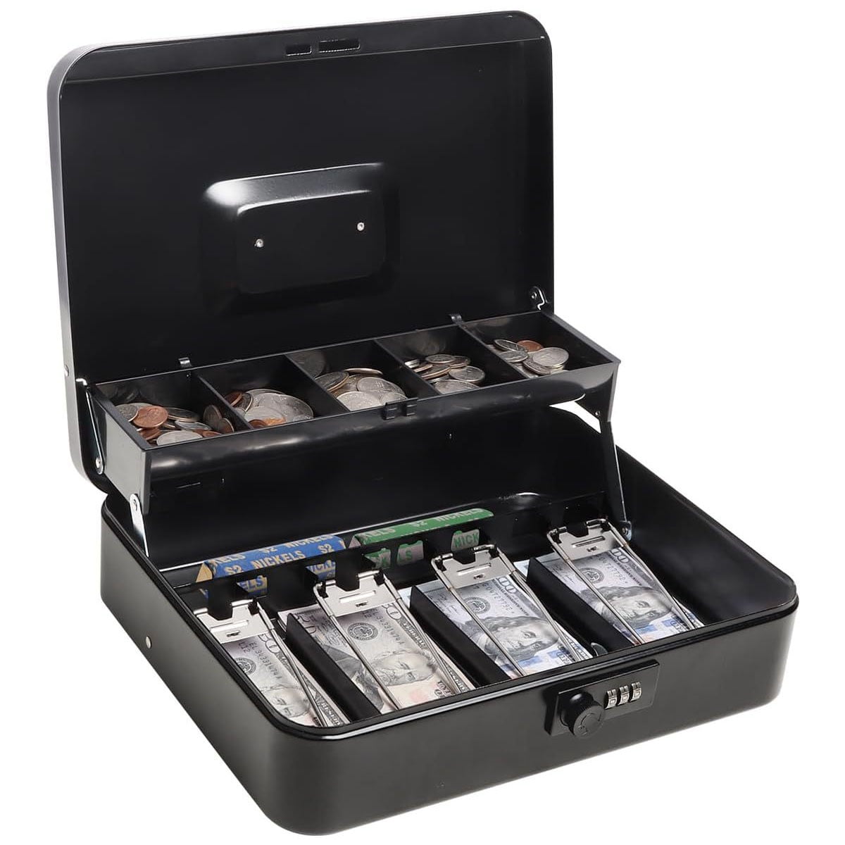 WeluvFit Cash Box Metal Money Box with Combination Lock and Money Tray ...