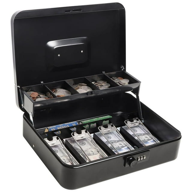 WeluvFit Cash Box Metal Money Box with Combination Lock and Money Tray ...