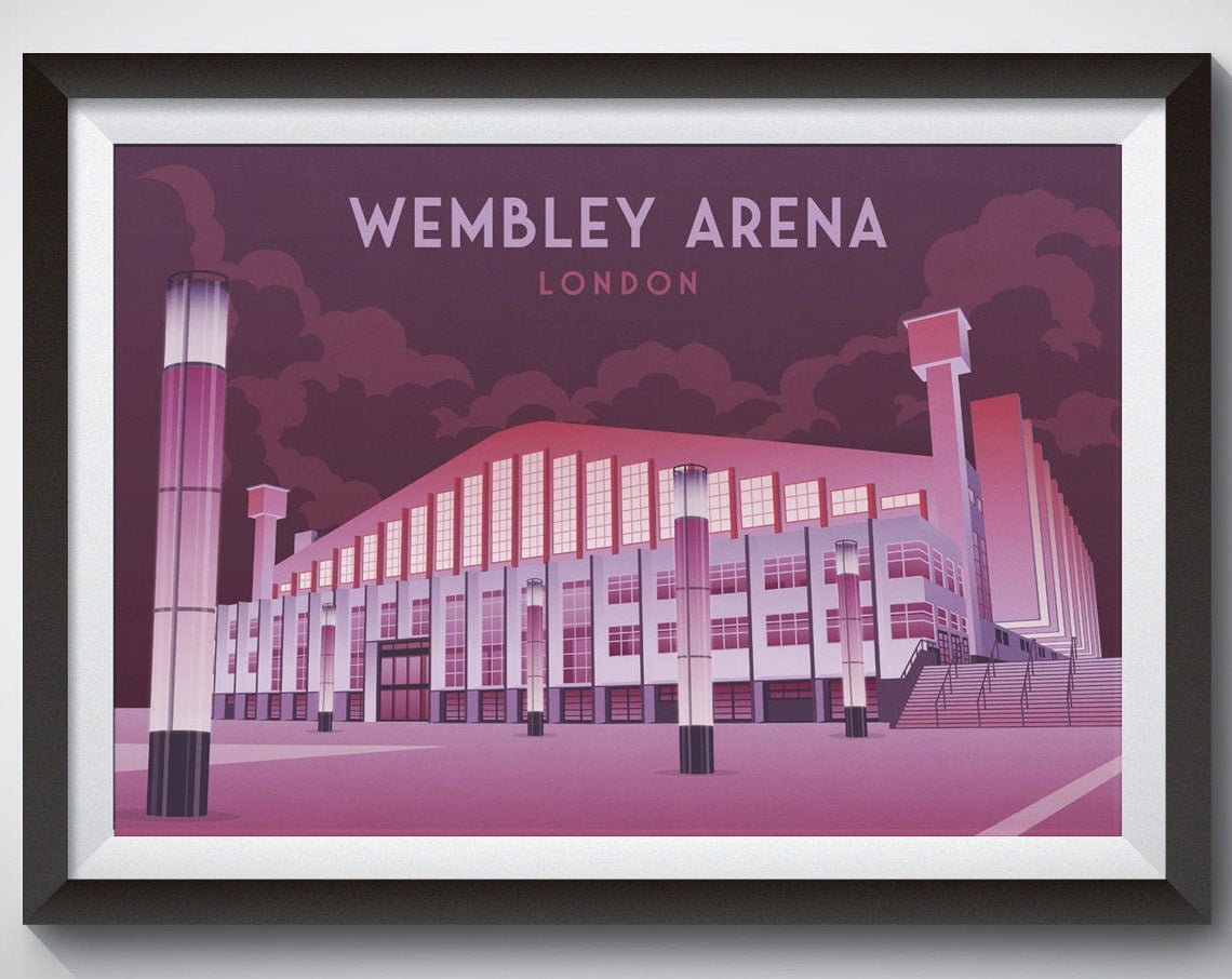 Wembley Arena Poster, Music Venue Print, London Travel Poster, Wembley ...