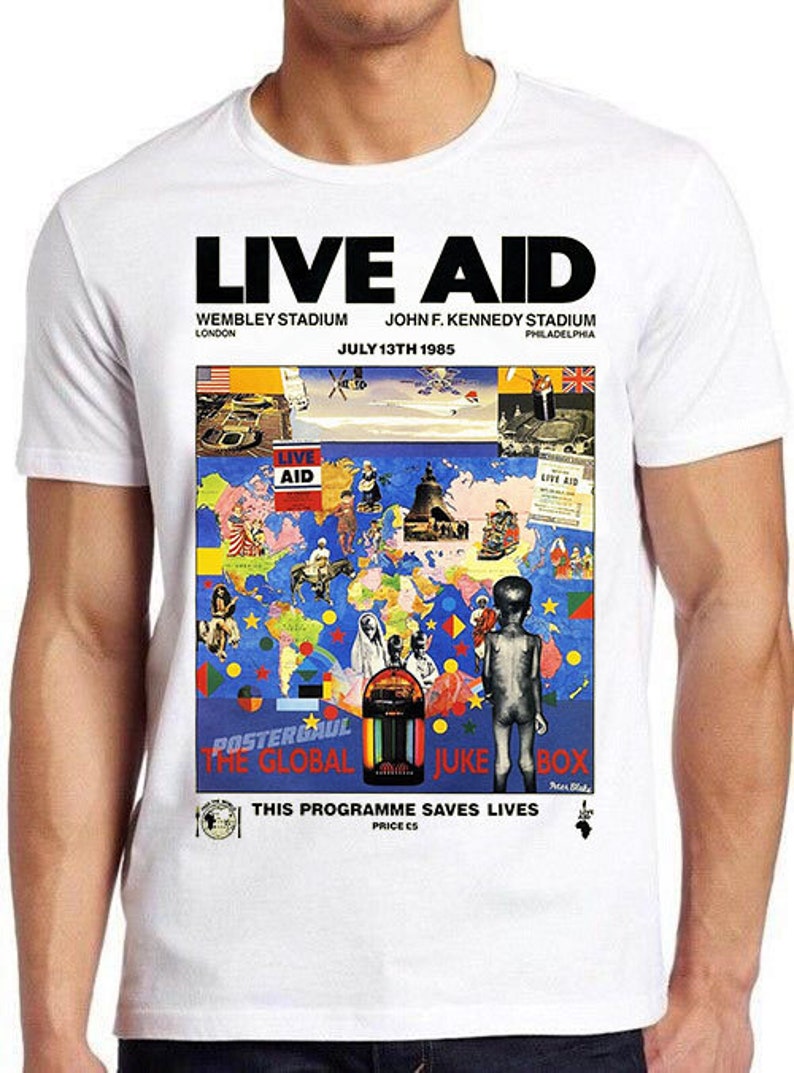 Wembley Live Aid Concert Poster 80s Slogan Joke Meme Gift Funny Tee ...