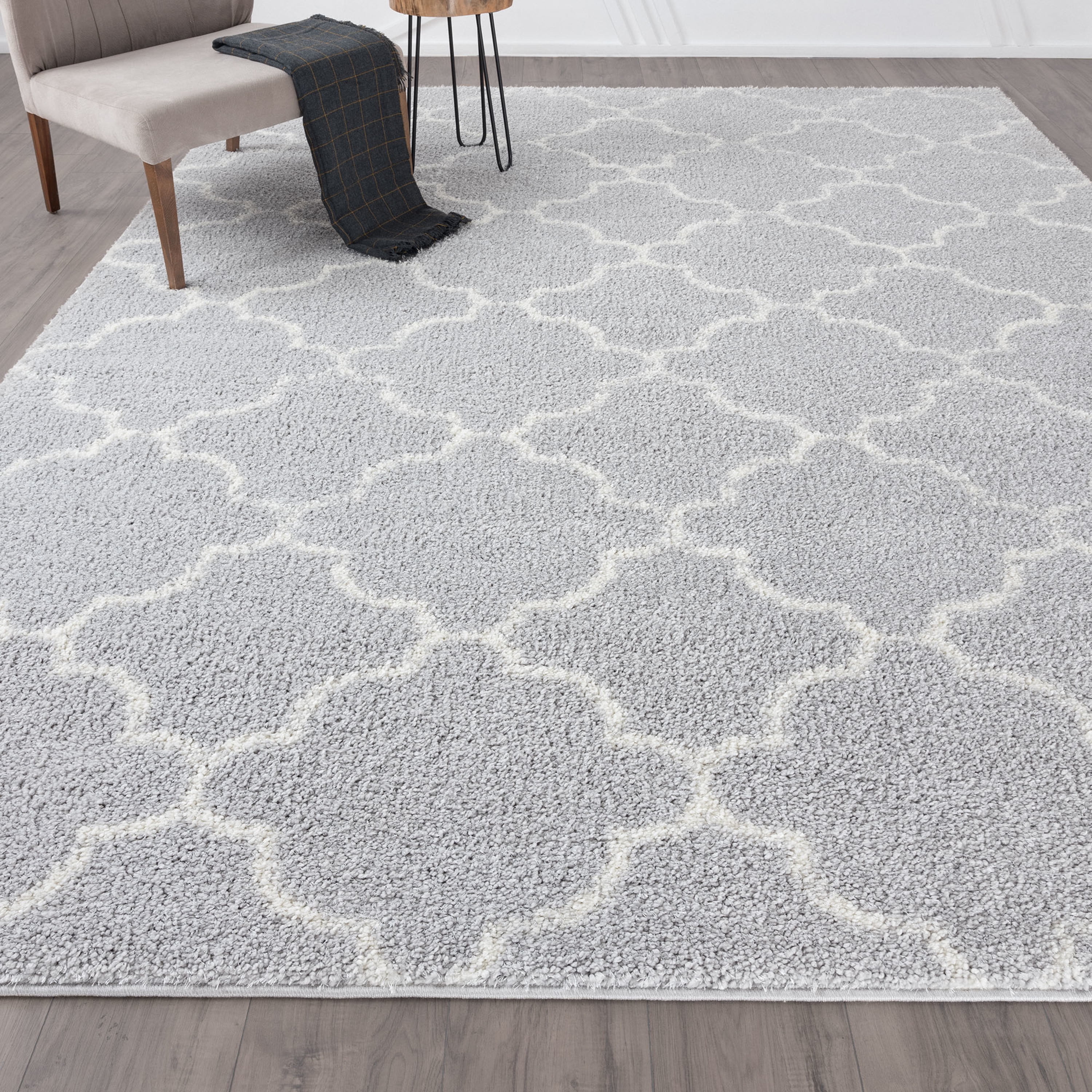 Wembley Shag Contemporary Shag Thick Gray and White Area Rug, 8' x 10 ...