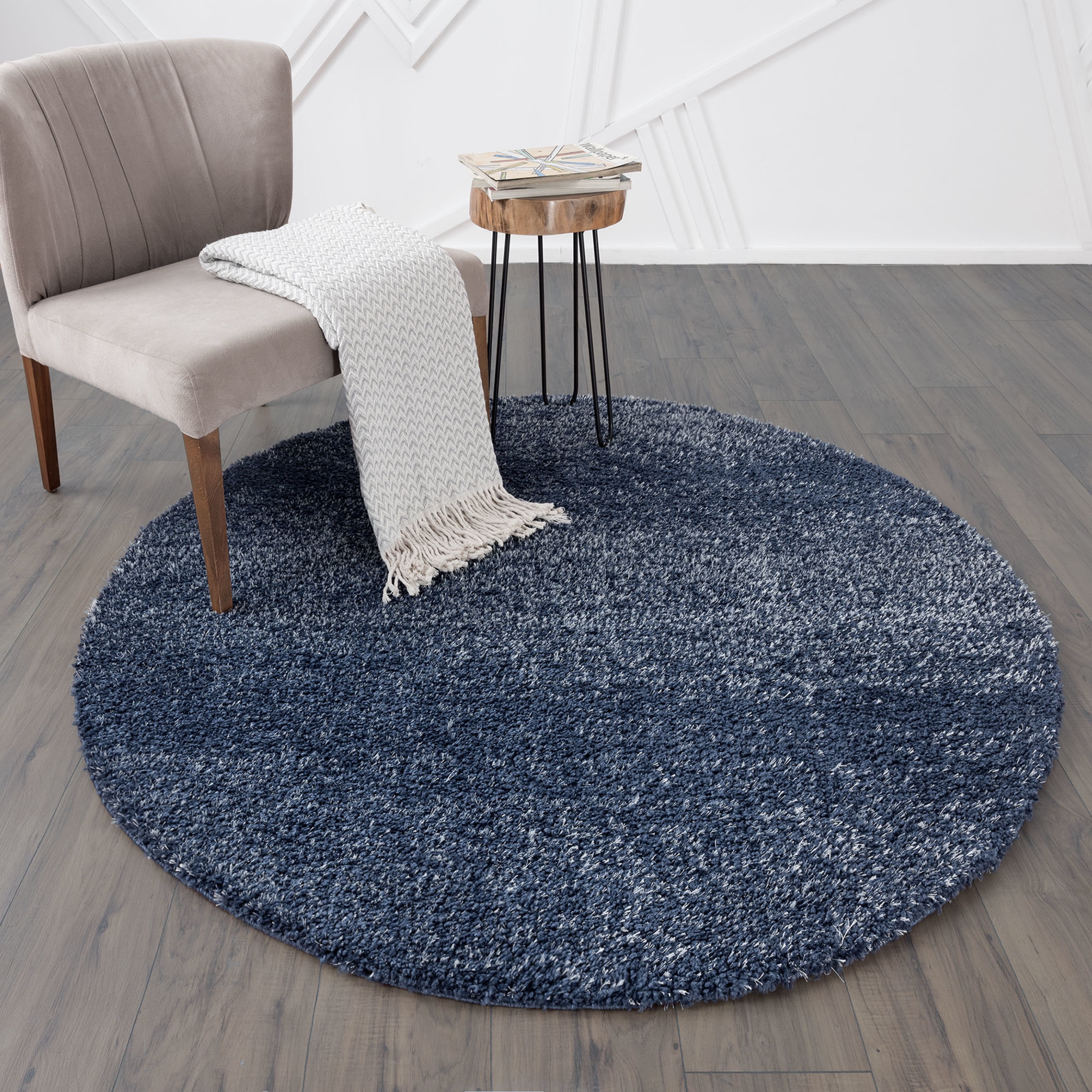 Wembley Shag Transitional Shag Thick Navy Area Rug, 5' Round - Walmart.com