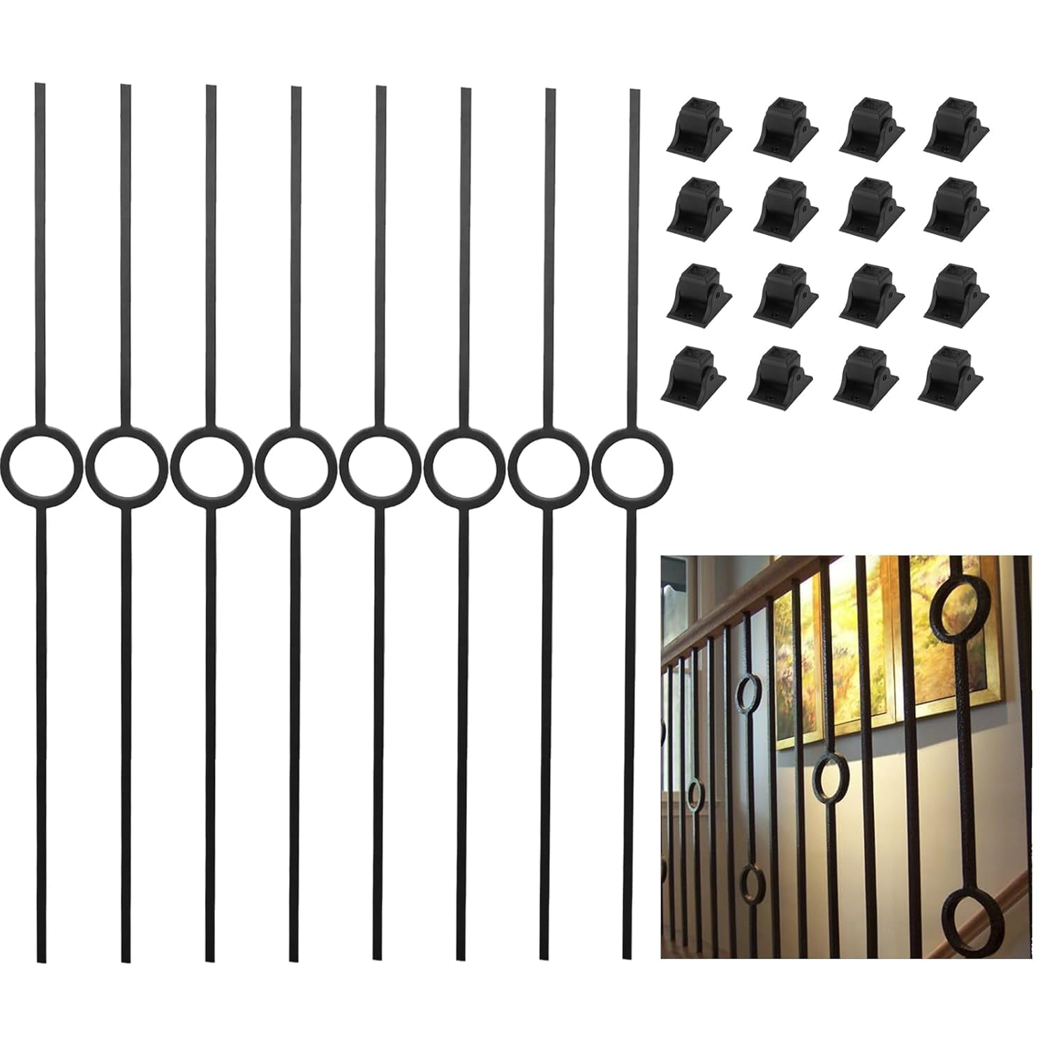 Wemily 8 Pack Iron Balusters for Staircase,Hollow Single Ring Stair ...