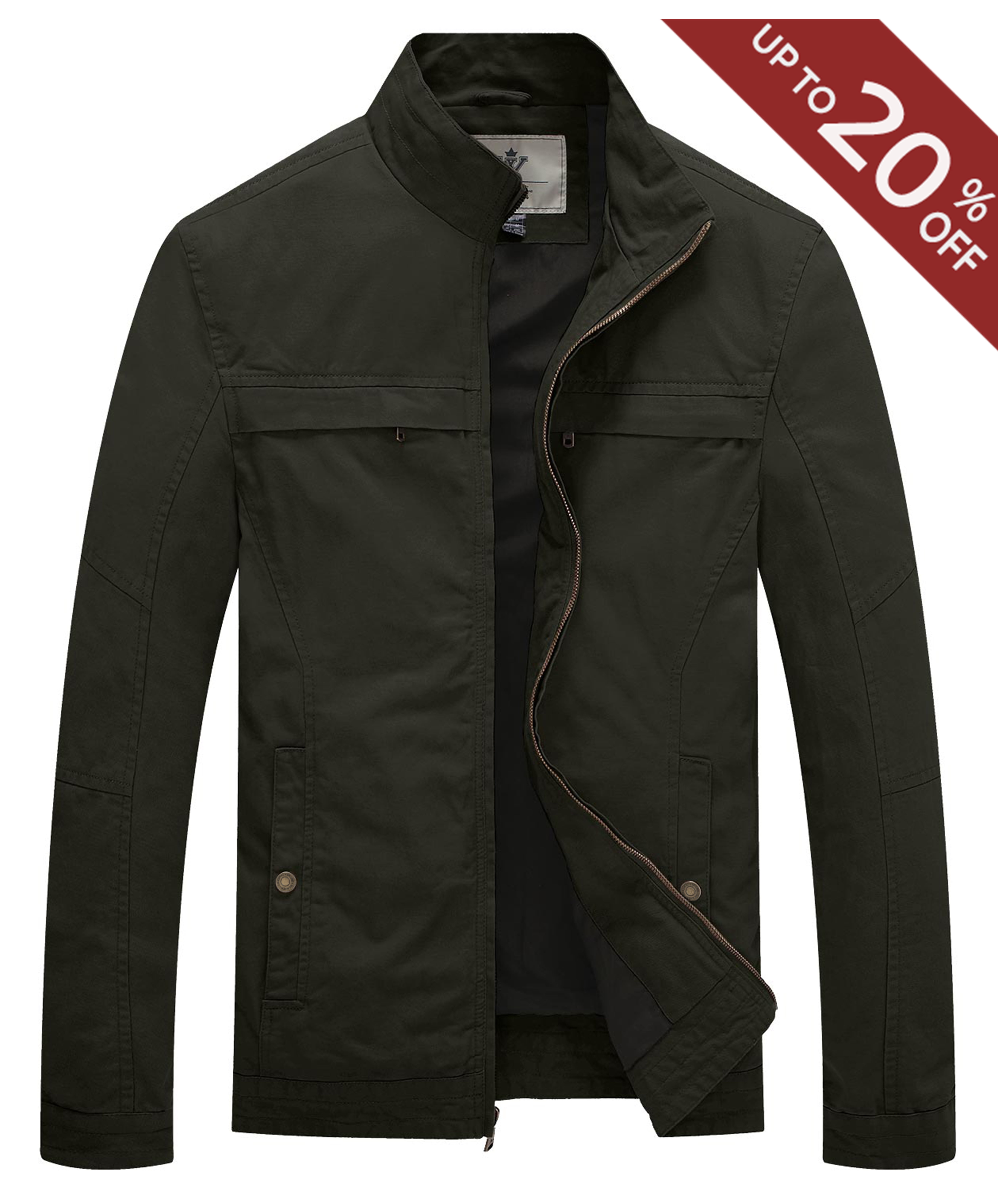 WenVen Men's Big and Tall Jacket Lightweight Cotton Work Jacket Green ...