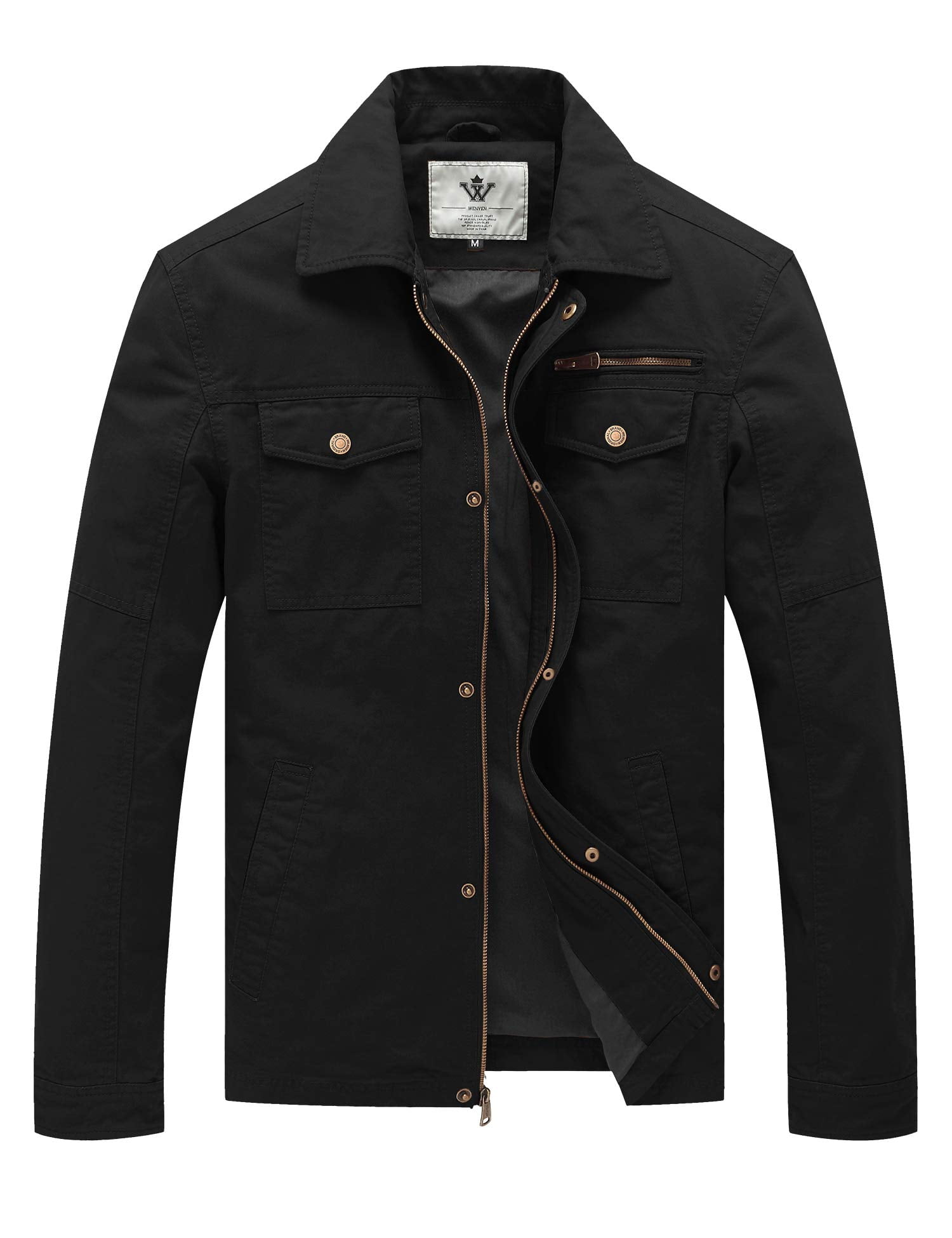 WenVen Men's Big and Tall Work Jacket Long Sleeve Trucker Coat Black ...