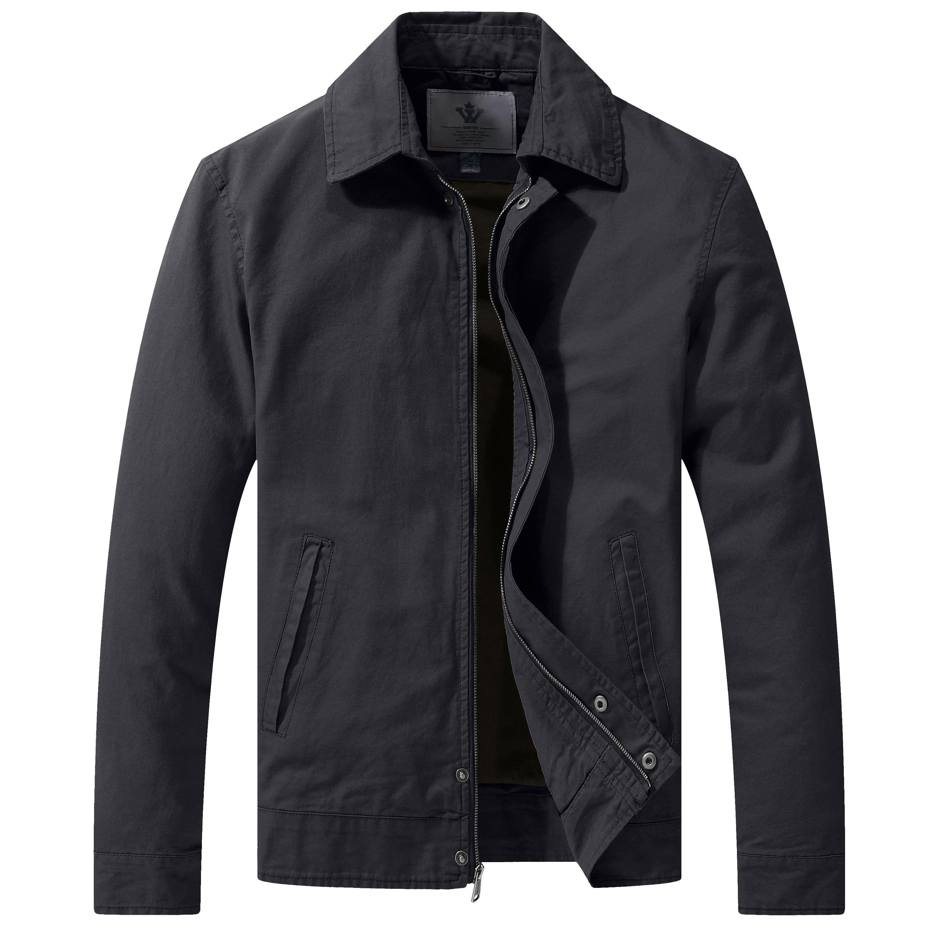 WenVen Men's Fall Cotton Jacket Lightweight Canvas Work Jacket Gray XL ...