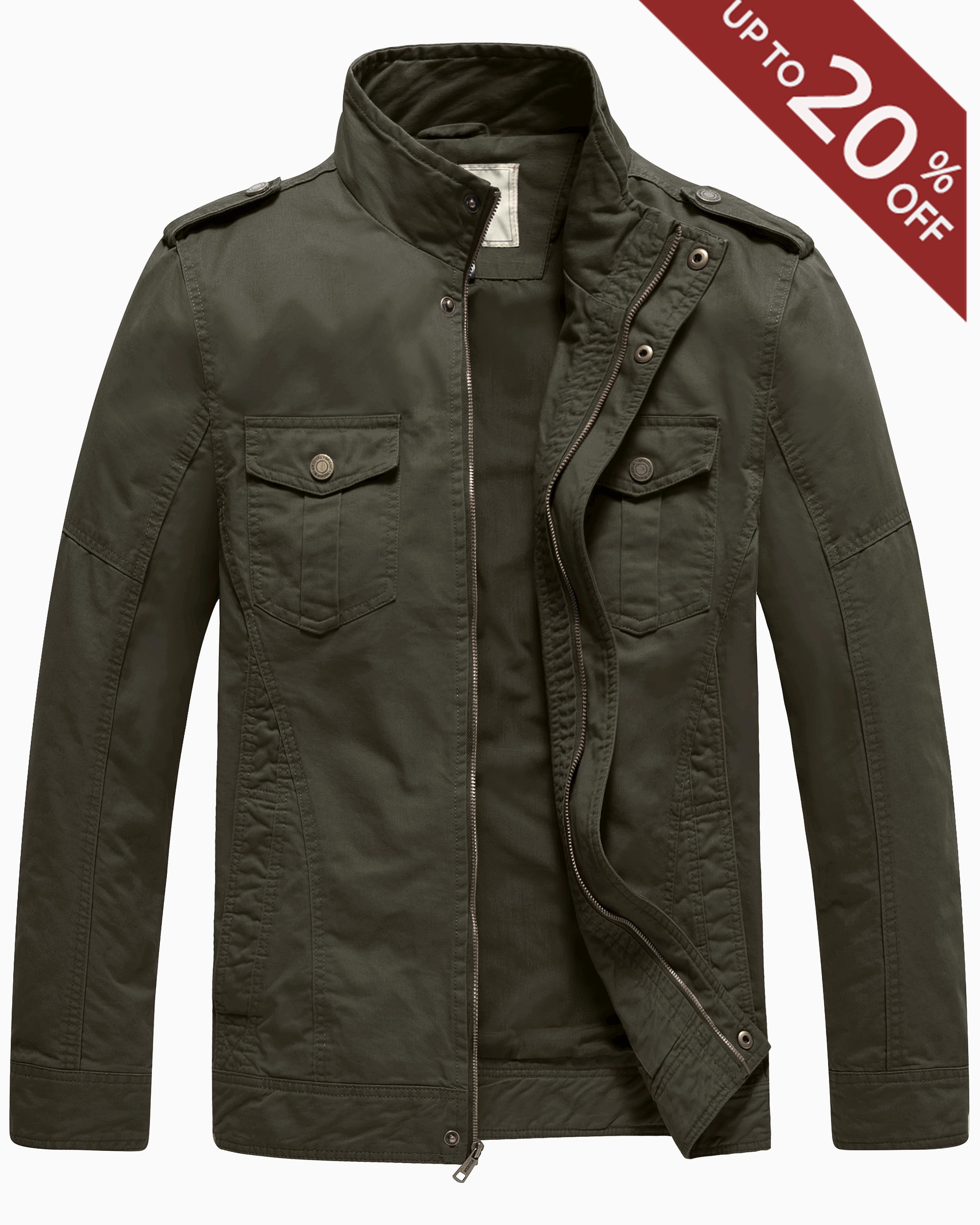 WenVen Men's Spring Lightweight Cotton Work Jacket Windbreaker Utility ...