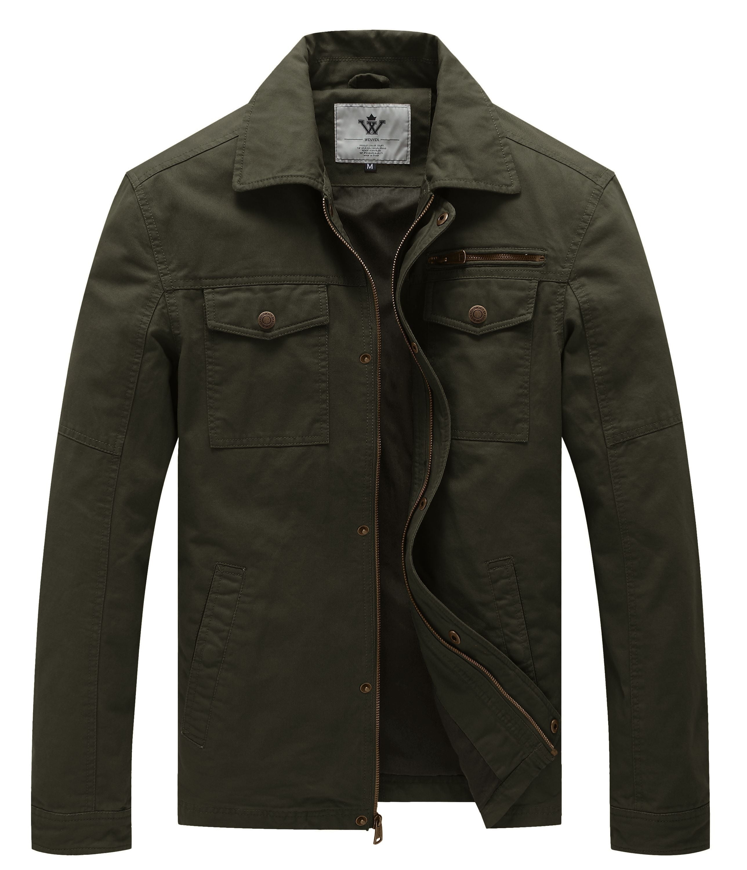 WenVen Men's Lightweight Spring Bomber Jacket, Green, L, Cotton ...