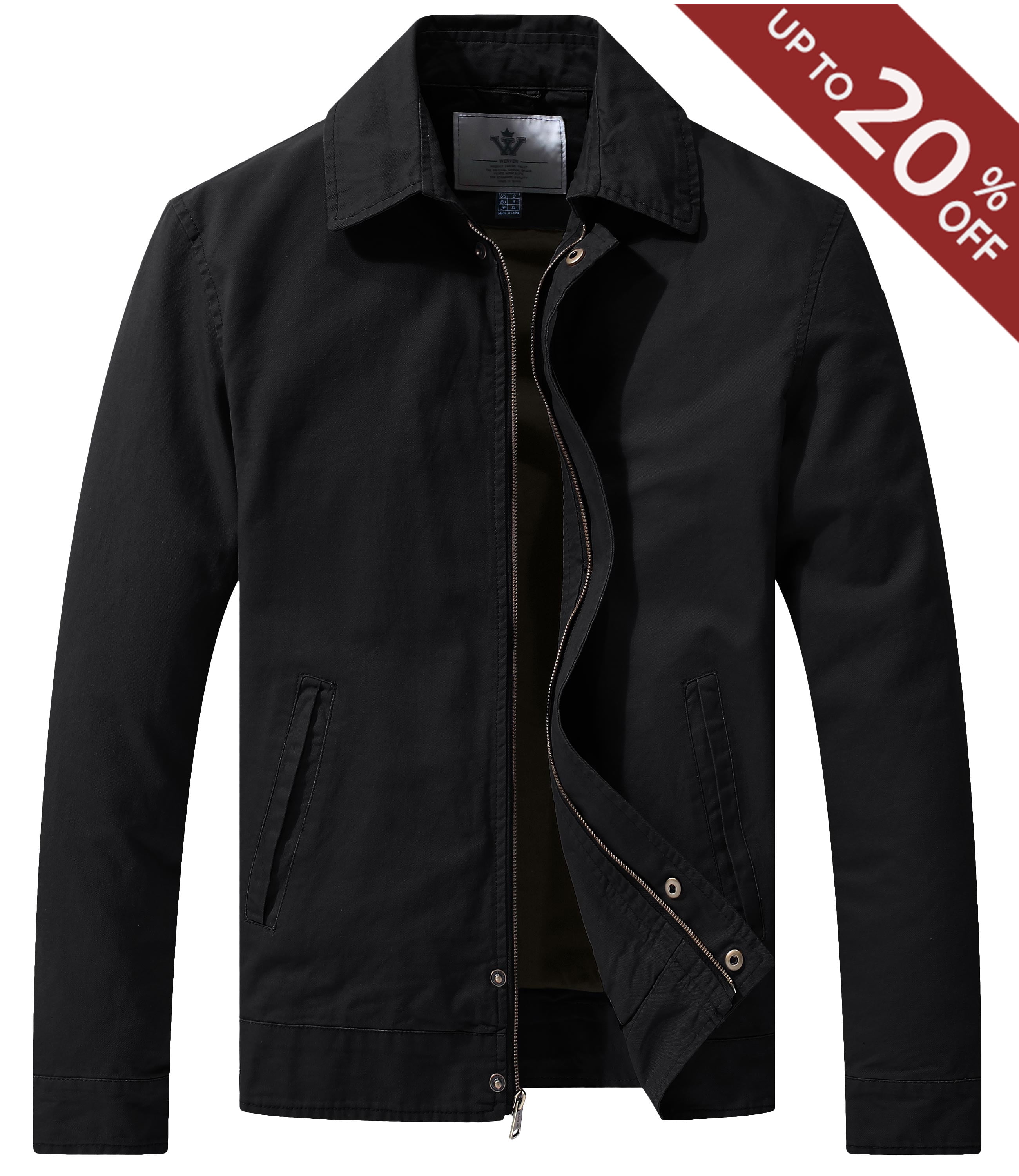 WenVen Men's Premium Cotton Shell Work Jacket, Lightweight Windbreaker ...