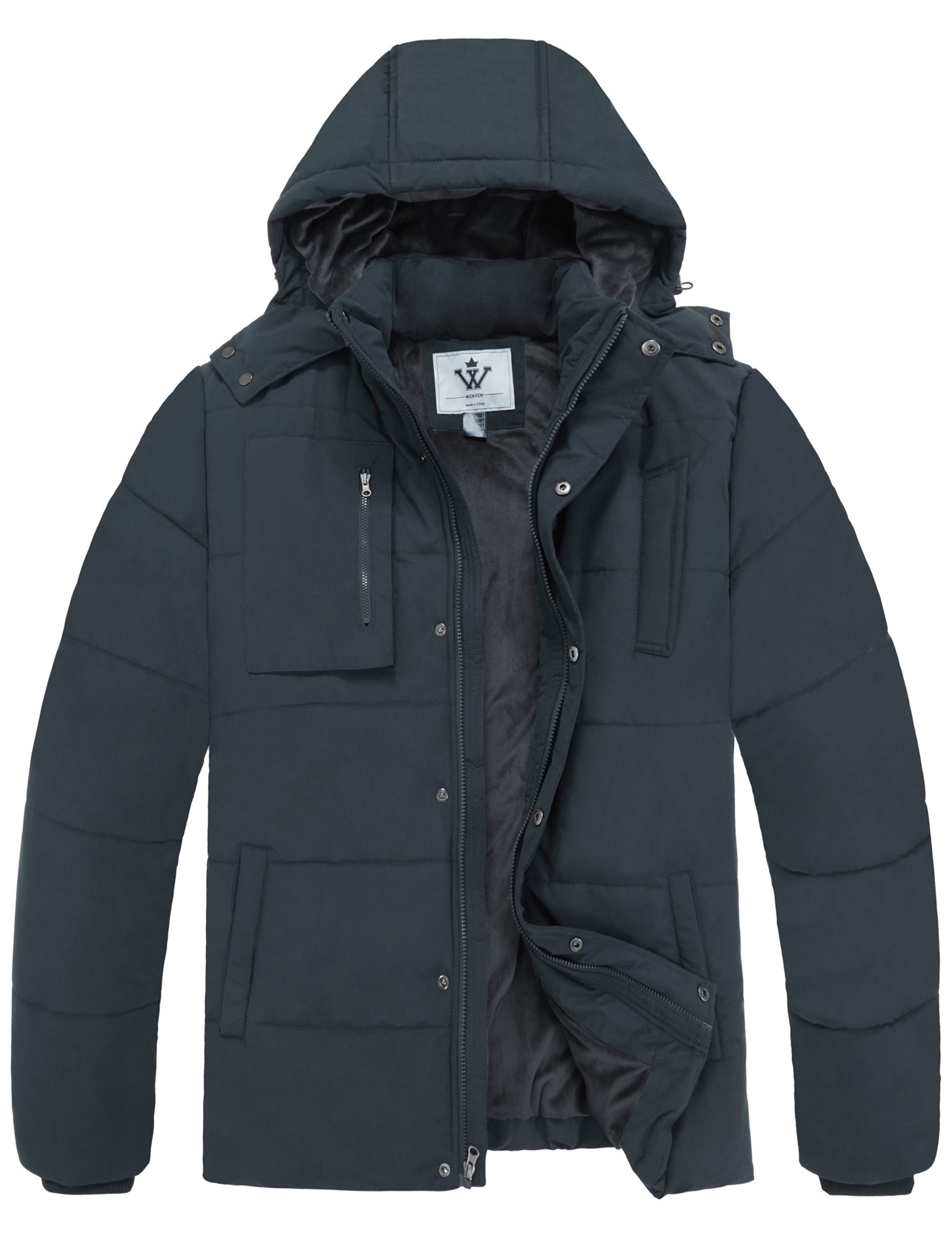 WenVen Men's Winter Coat Hooded Puffer Jacket Warm Waterproof Jacket ...