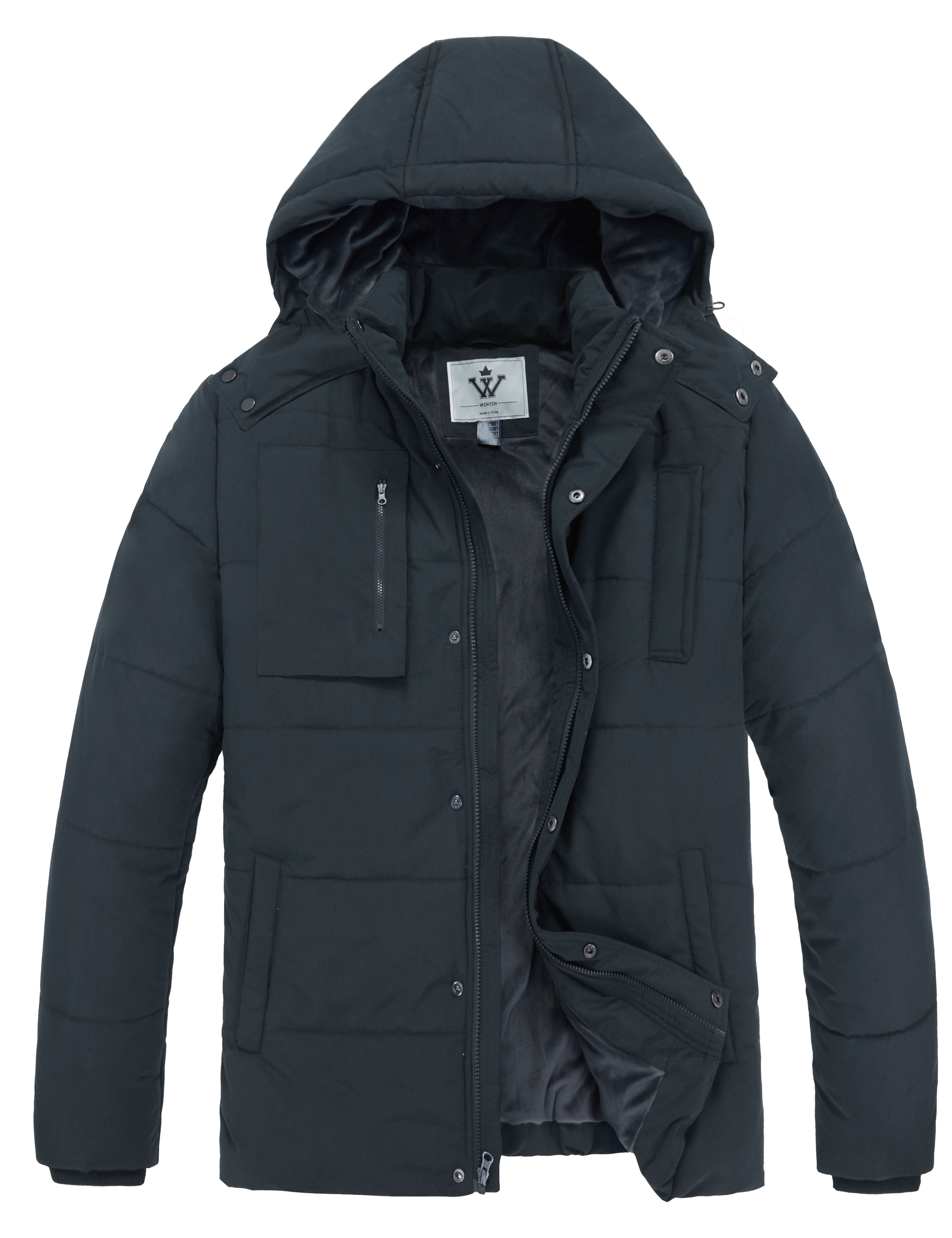 WenVen Men's Winter Coat Hooded Puffer Jacket Warm Waterproof Jacket ...