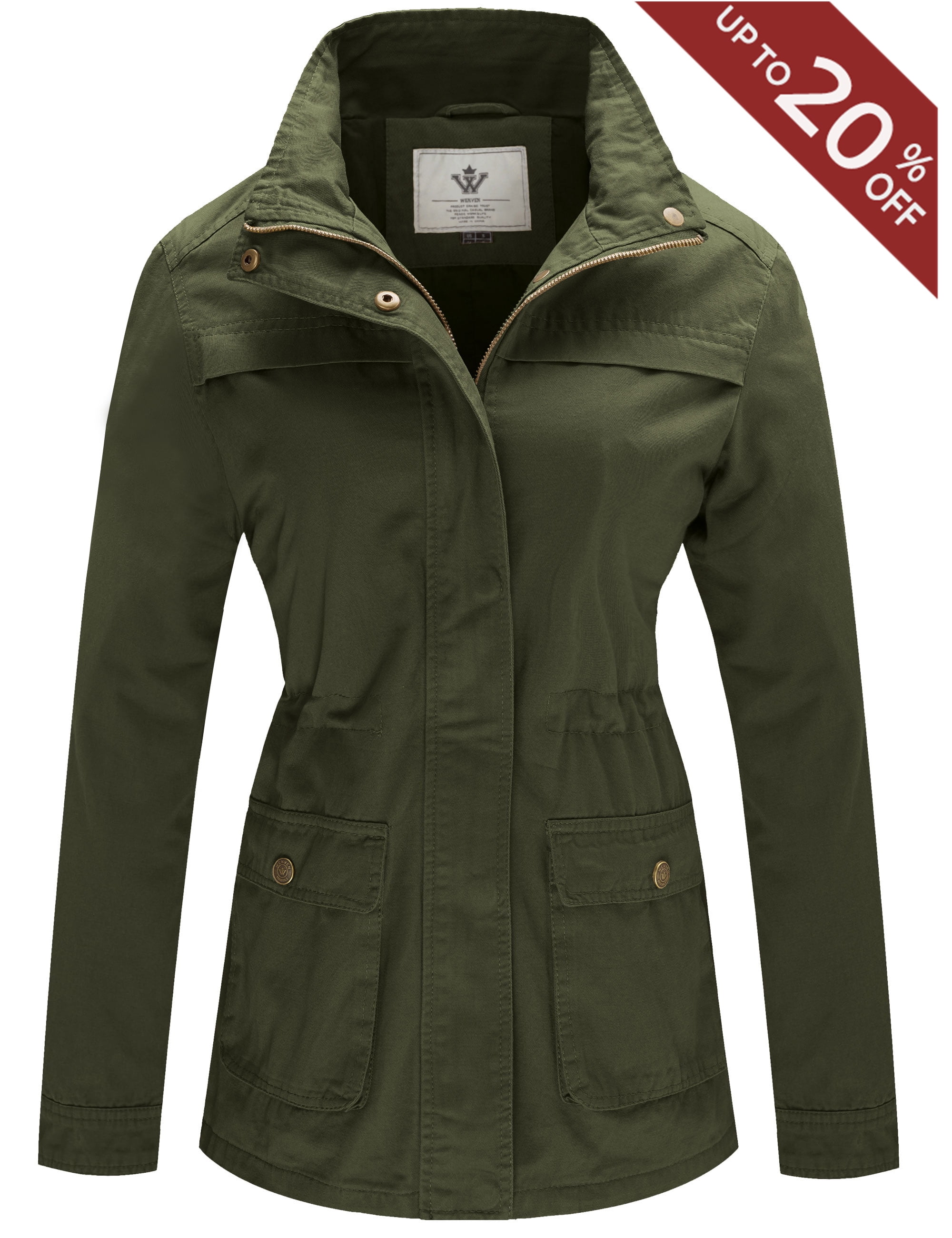WenVen Women's Spring Cotton Anorak Lightweight Utility Windproof Coat ...
