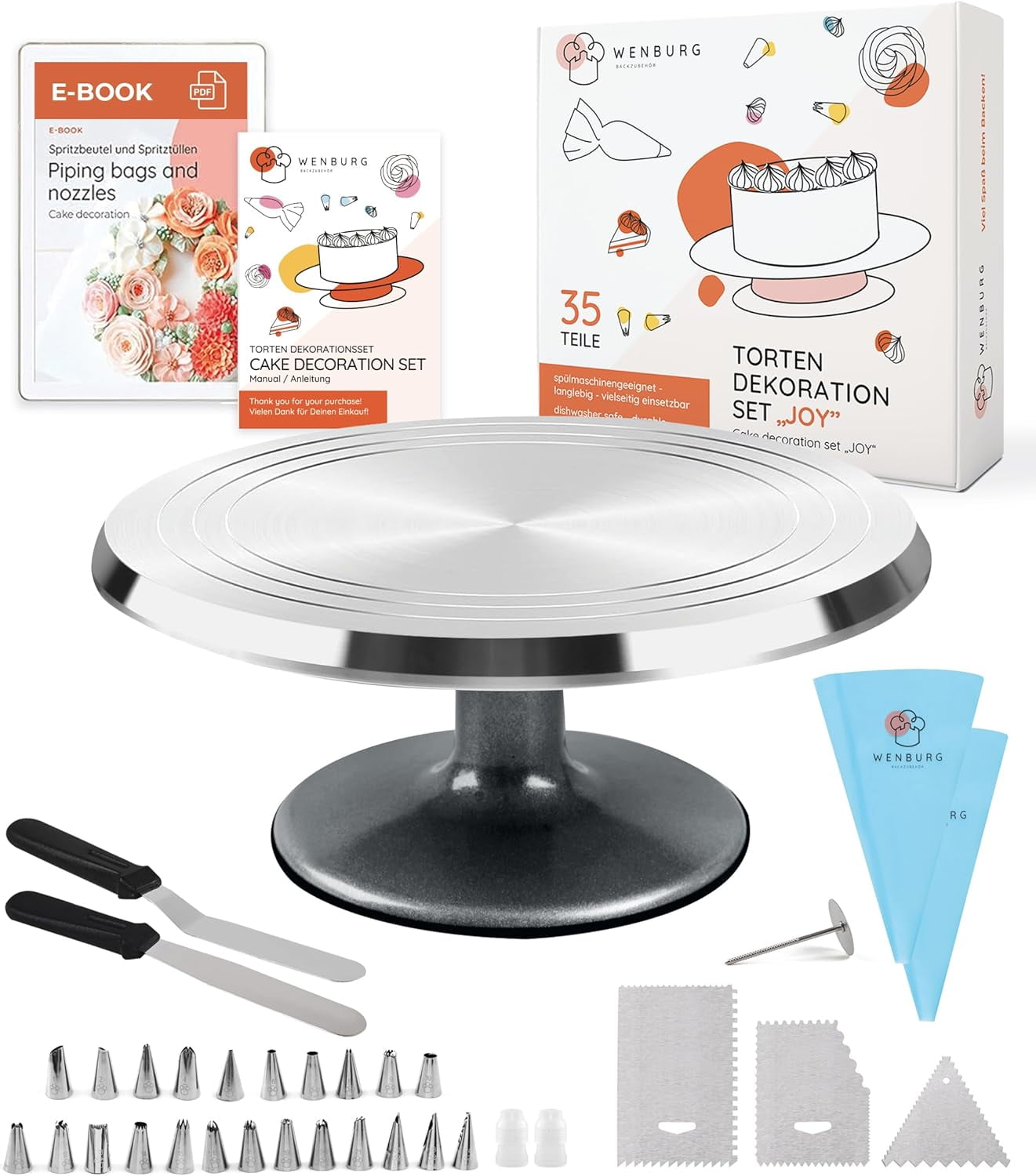 Wenburg 12" Rotating Cake Stand for Decorating - 35pc Aluminium Alloy ...