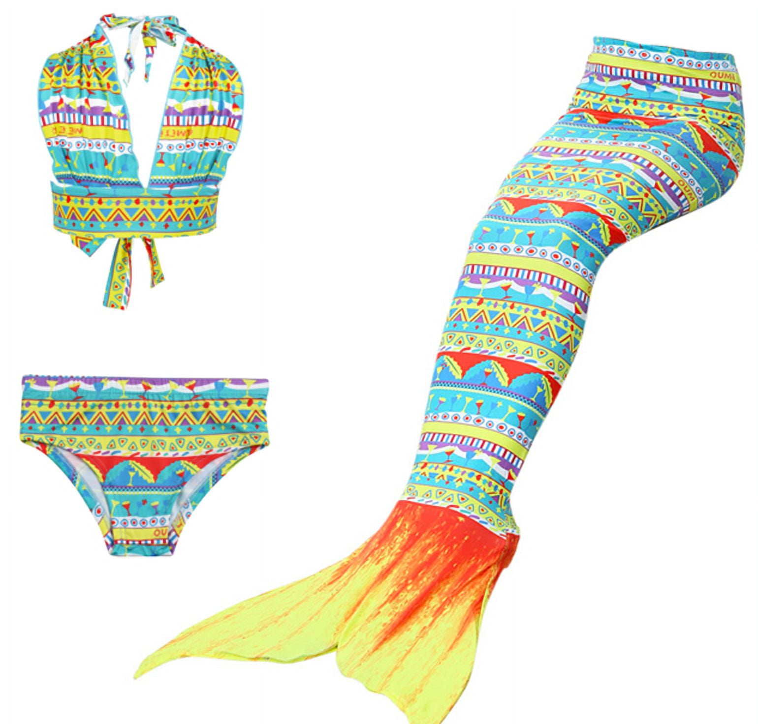 Wenchoice Blue Yellow Mermaid Tail 3 Pieces Swimming Suit M(3-4Y ...