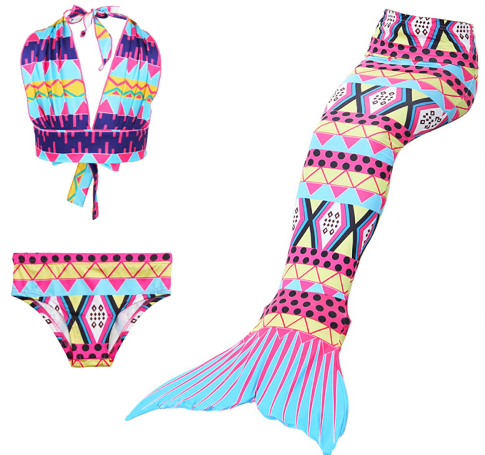 Wenchoice Fuchsia Blue Yellow Mermaid Tail 3 Pieces Swimming Suit L(5 ...
