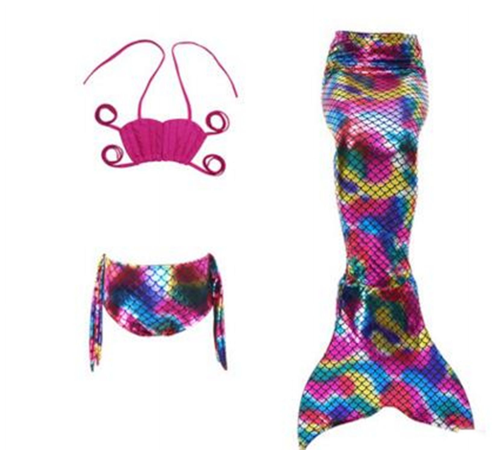 Wenchoice Fuchsia Rainbow Mermaid Tail 3 Pieces Swimming Suit XXL(9-10Y ...