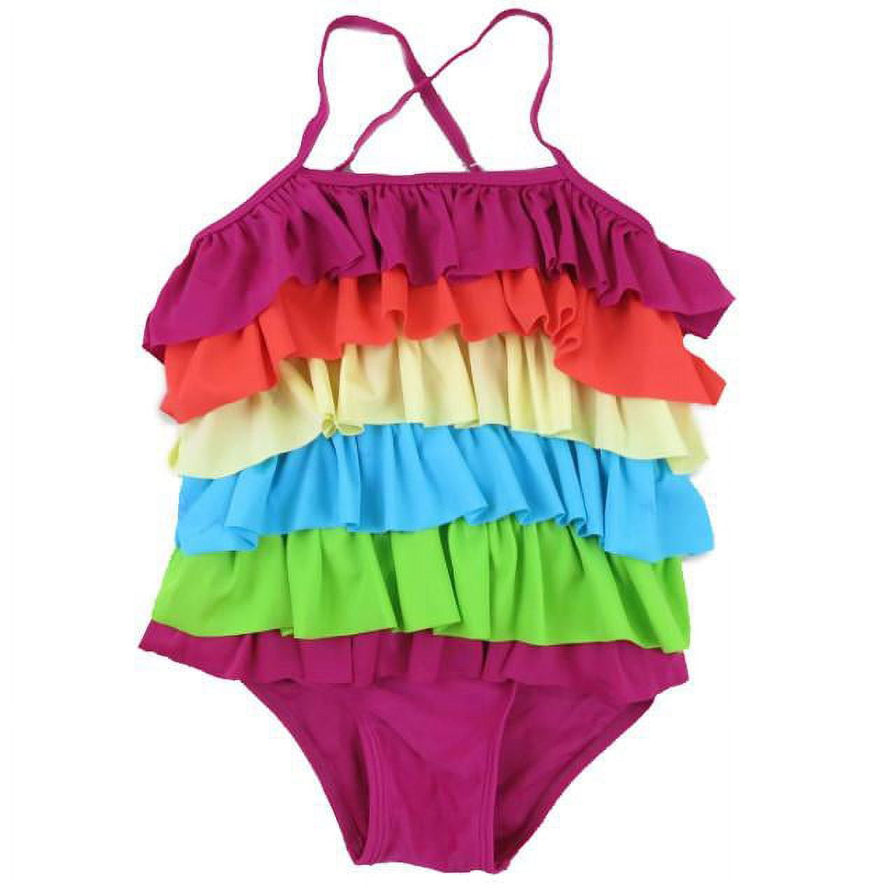 Wenchoice Fuchsia Rainbow Ruffle One-Piece Girls S(1-2T) - Walmart.com