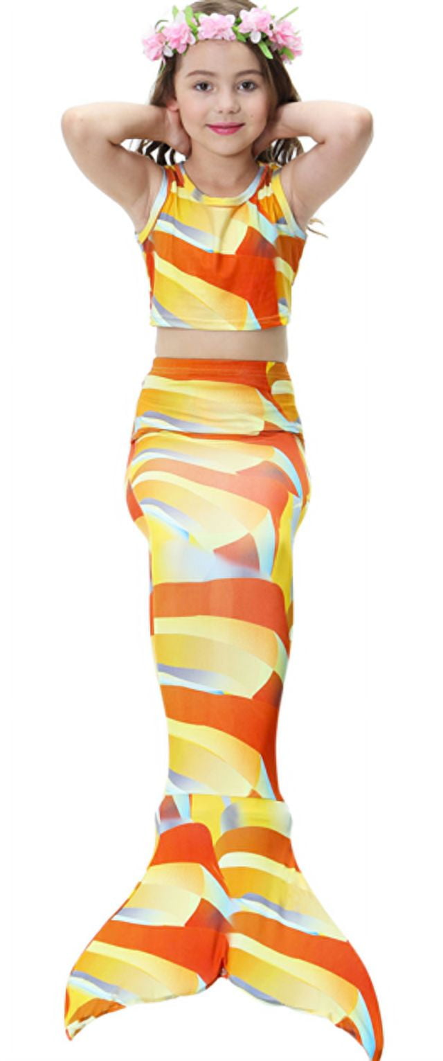Wenchoice Yellow Orange Mermaid Tail 3 Pieces Swimming Suit L(5-6Y ...