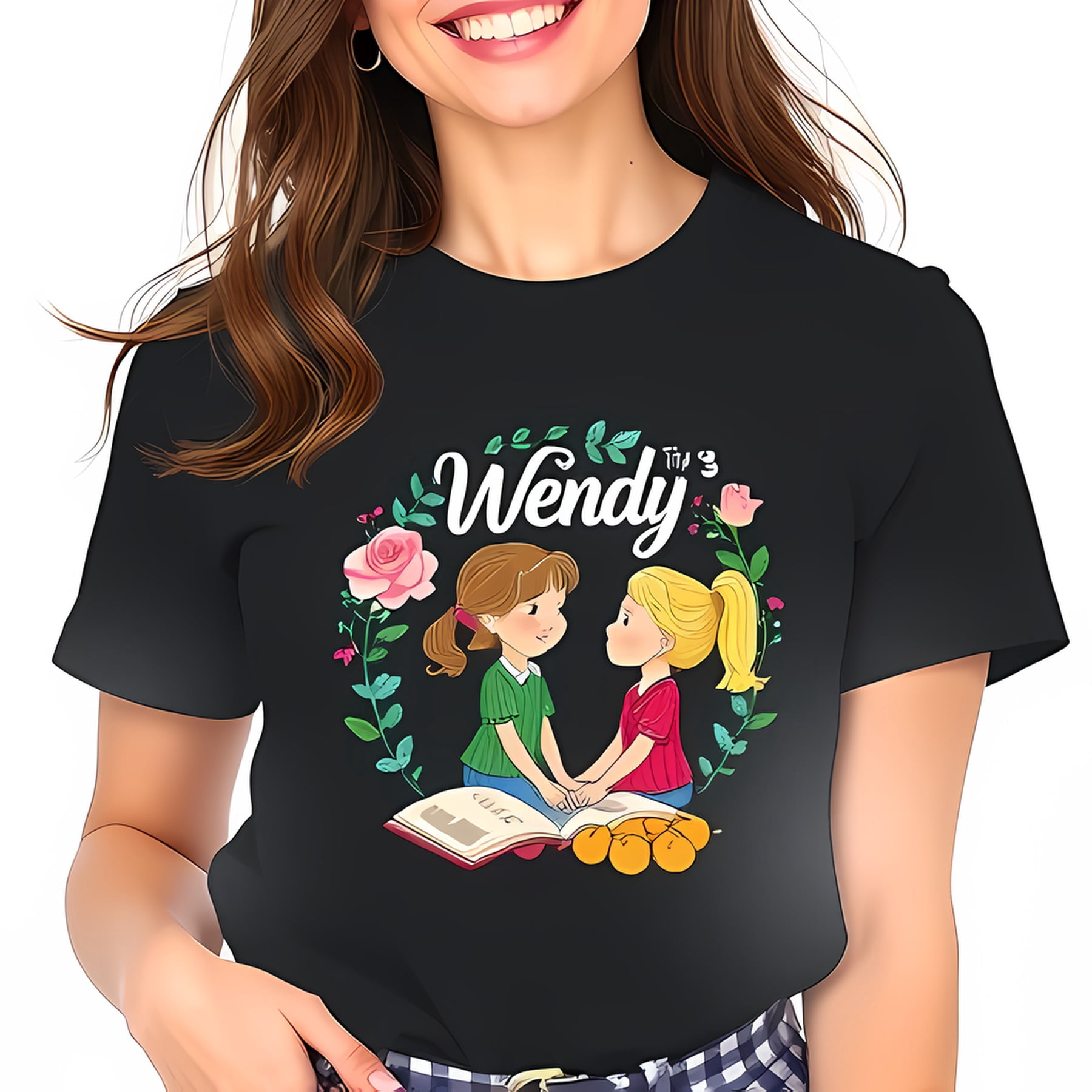 Wendy Inspired Graphic T-Shirt for - Cute Cartoon Girls Holding Hands ...