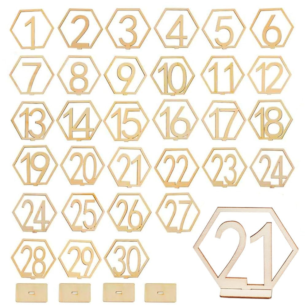 WenffbBou 30 Pieces Wood Table Numbers, 1-30 Wedding Reception Stands ...