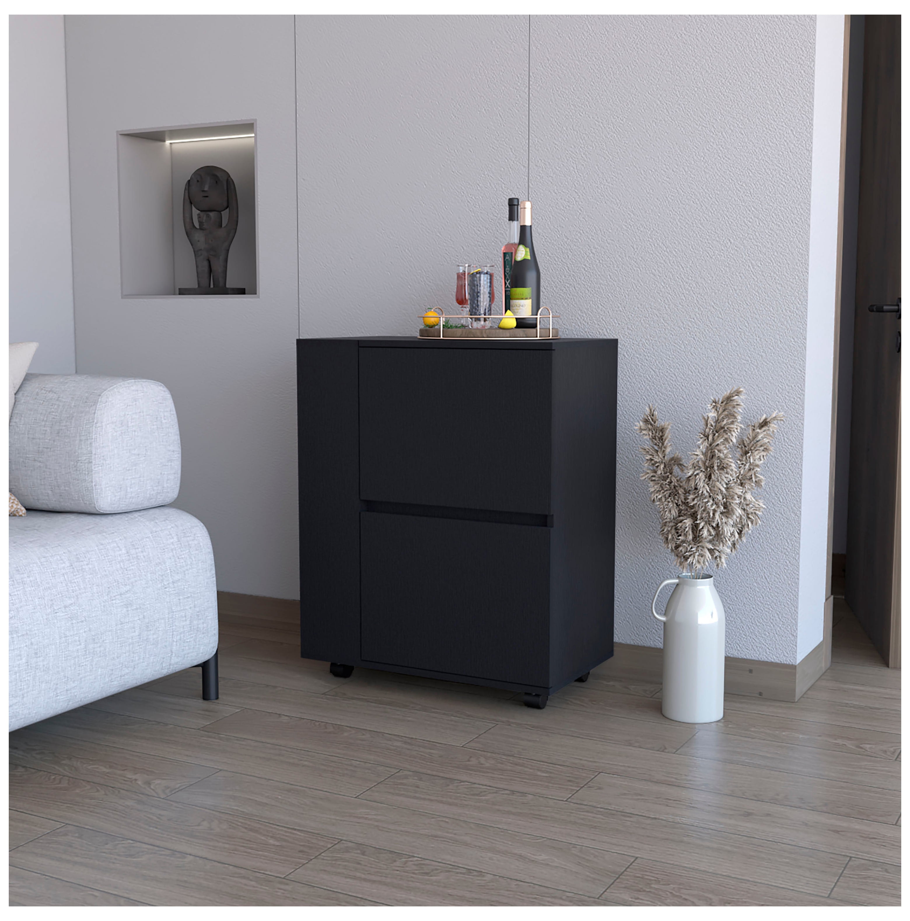 Wenge 2-Cabinet Bar Cart Wenge + Primary Living Space + Rectangular ...