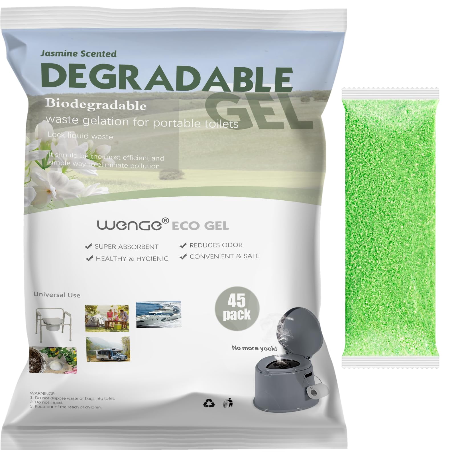 Wenge Portable Toilet Powder, 45Pack Jasmine Scent Pee Powder Solidify ...