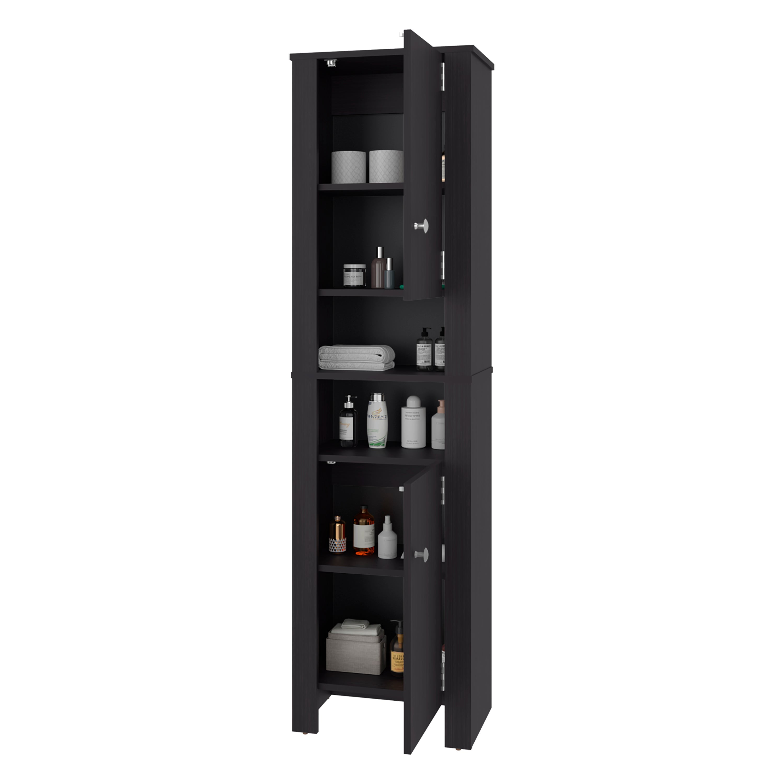 Wenge Tall Bathroom Cabinet - 63" Modern Storage Organizer with Closed ...