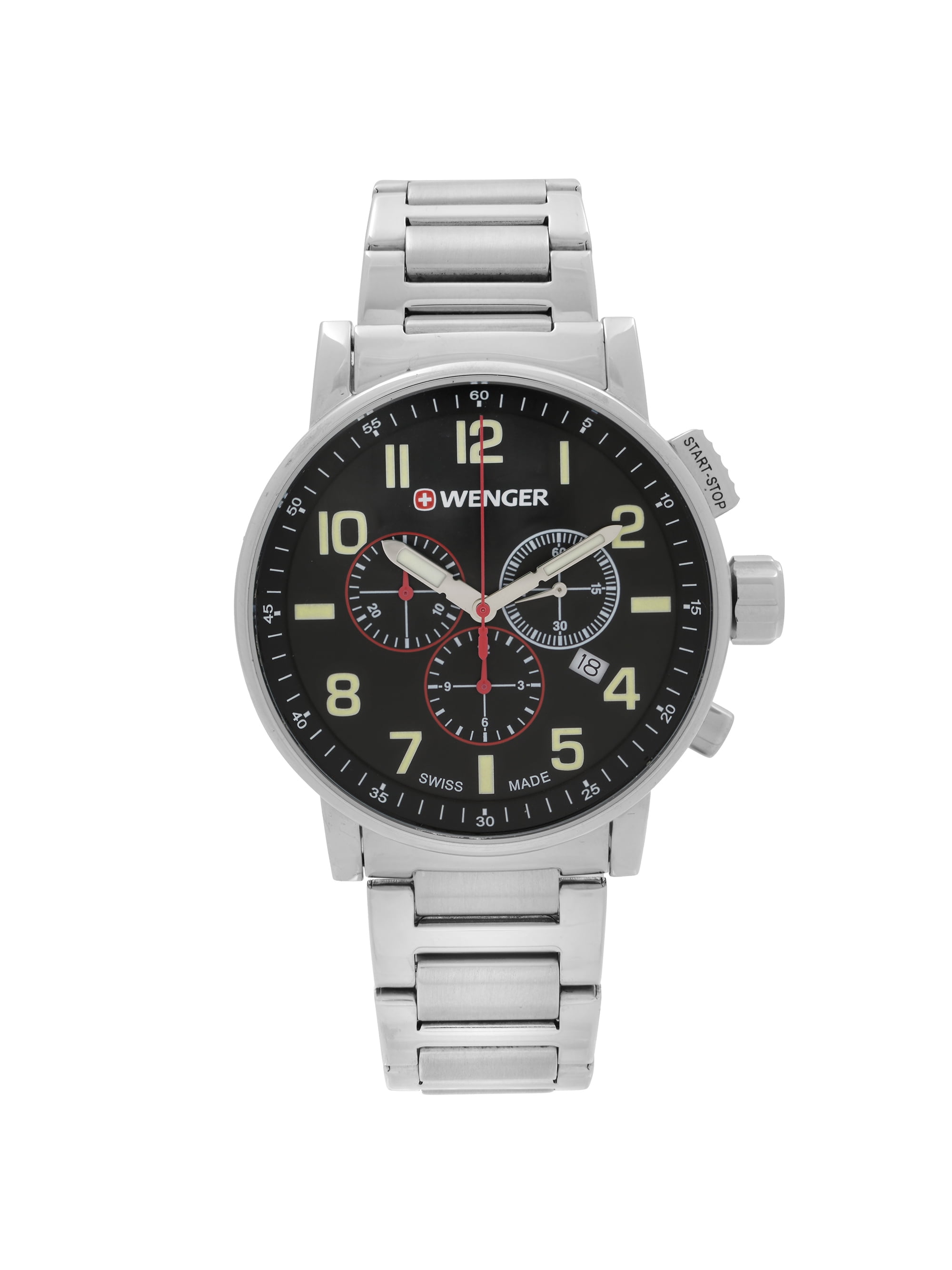 Wenger Attitude Steel Chronograph Black Dial Mens Quartz Watch 01.0343. ...
