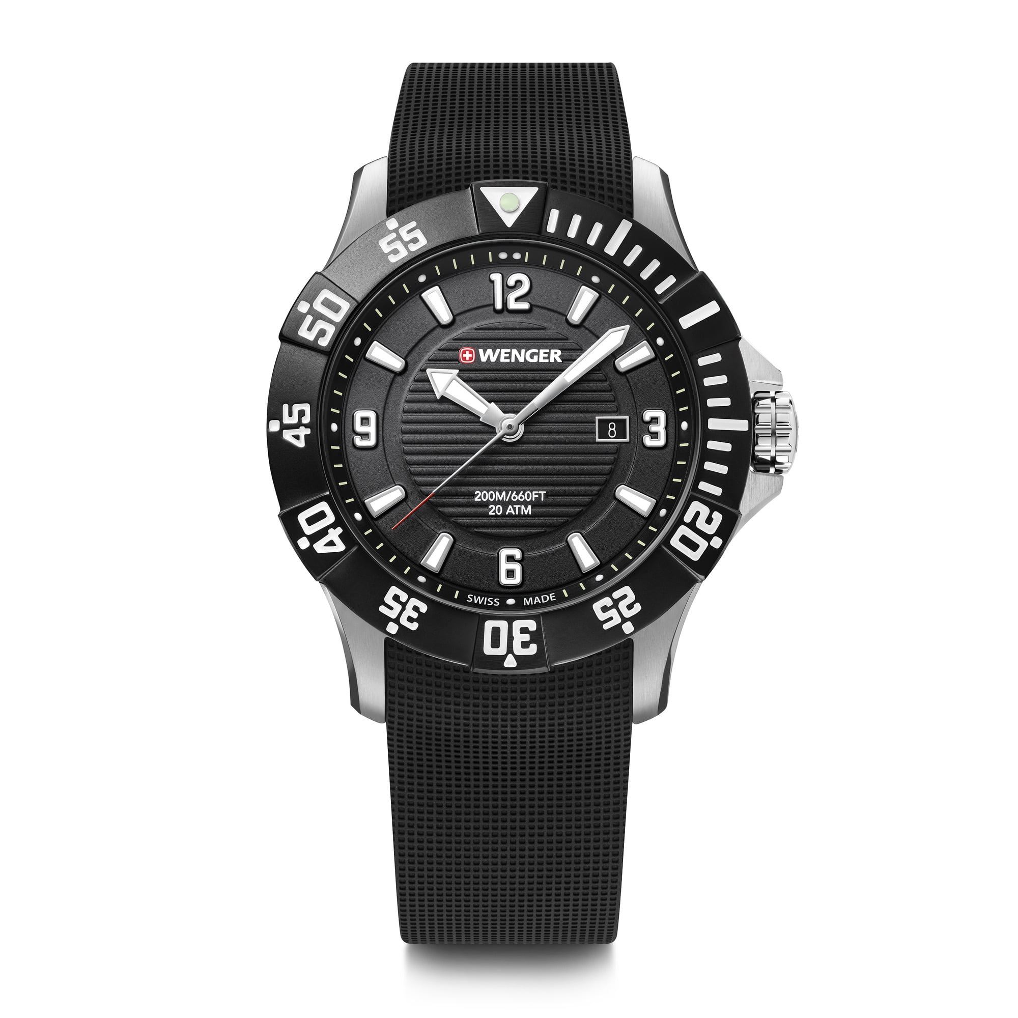 Wenger Seaforce Watch, Water Resistant, Large Black Dial, Black Rubber ...