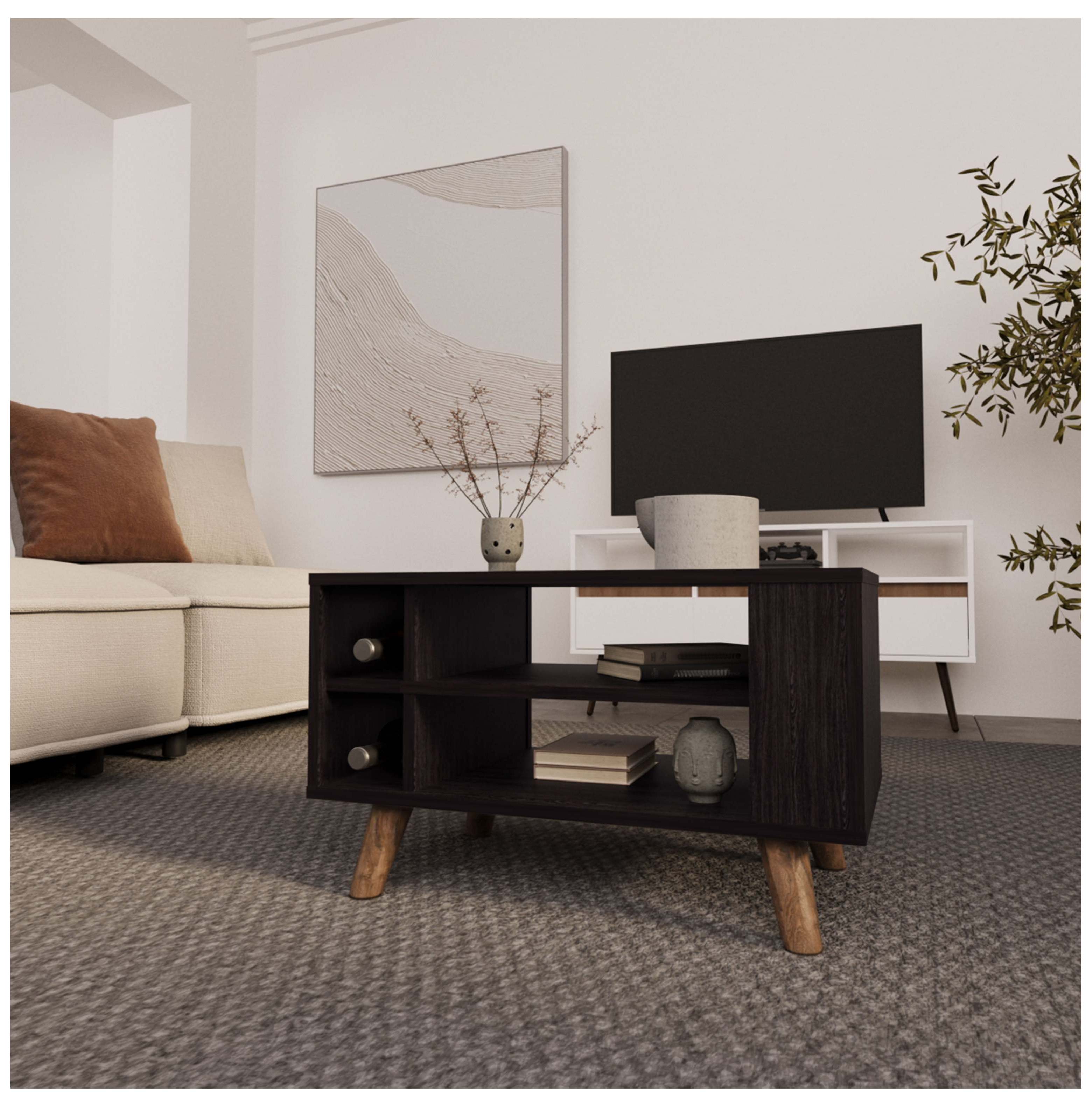 Wengue Coffee Table with Storage - Modern Living Room Table with Open ...