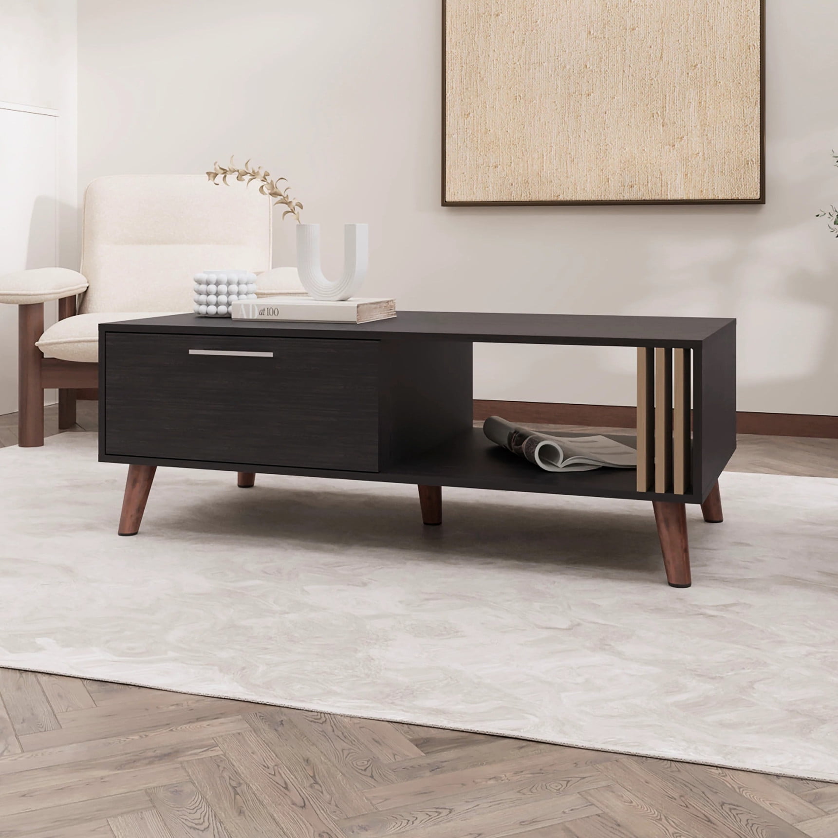 Wengue Color, Open & Concealed Compartments - Practical Coffee Table ...