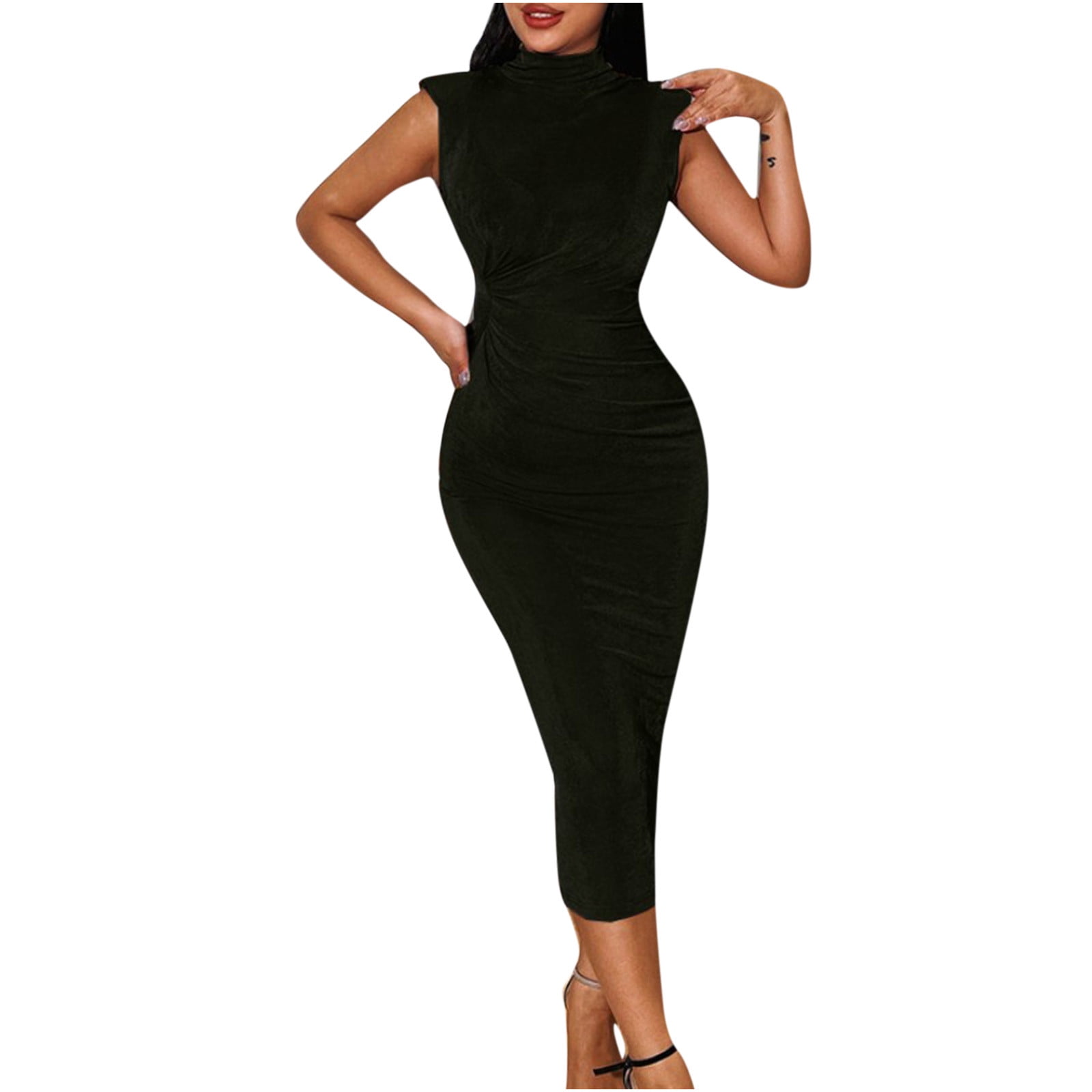 Wenini Maxi Dresses For Women Sleeveless Round Neck Solid Summer Long